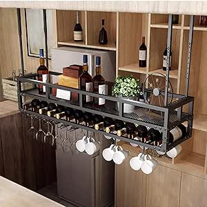 Amazon.com: GONCBKVN Ceiling Wine Glass Rack, Hanging Wine Rack with Glass Holder and Shelf, 2 ...