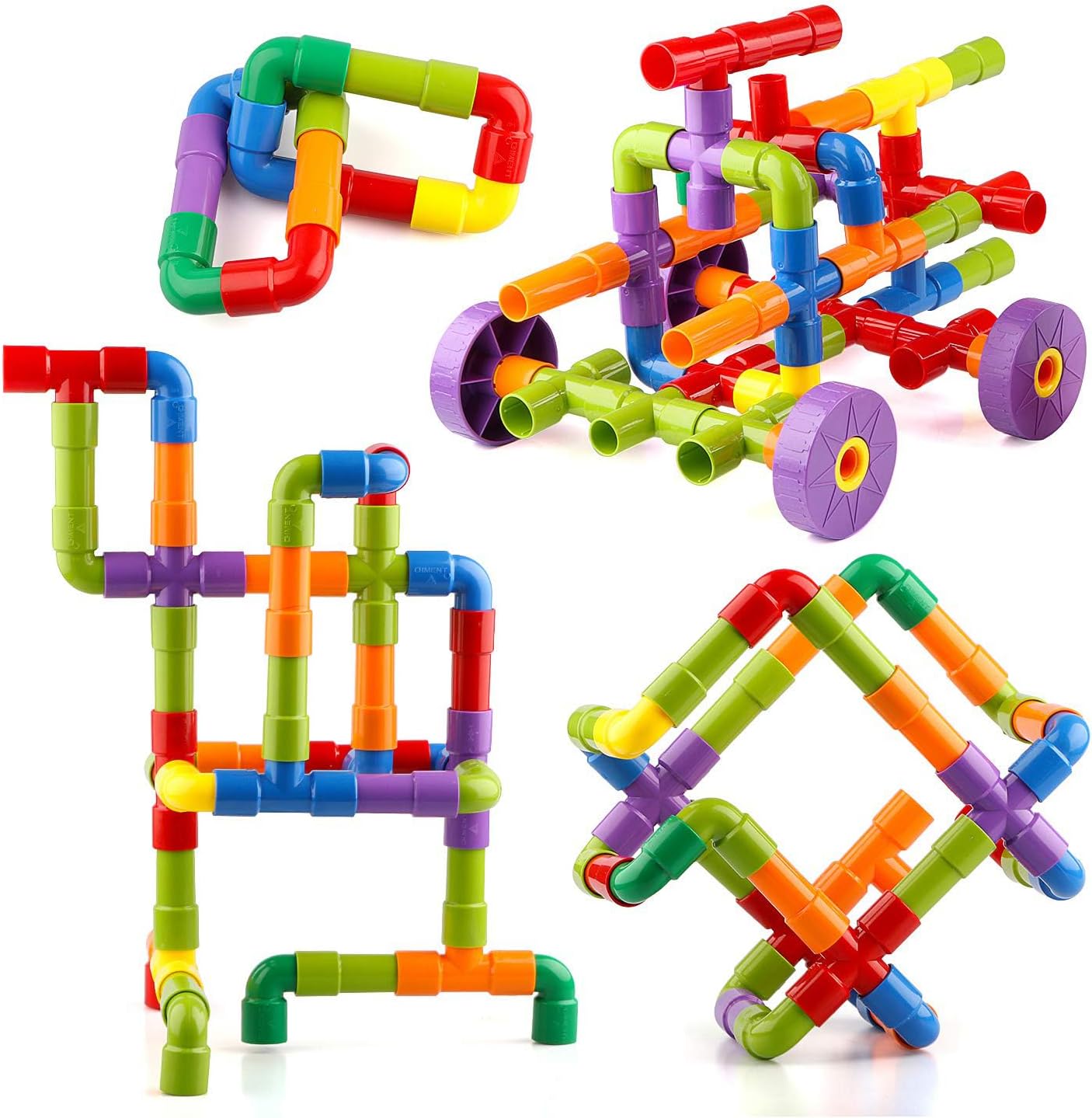 STEM Toy Pipe Tube Building Kit for Kids, 72 Pcs Creative Interlocking ...