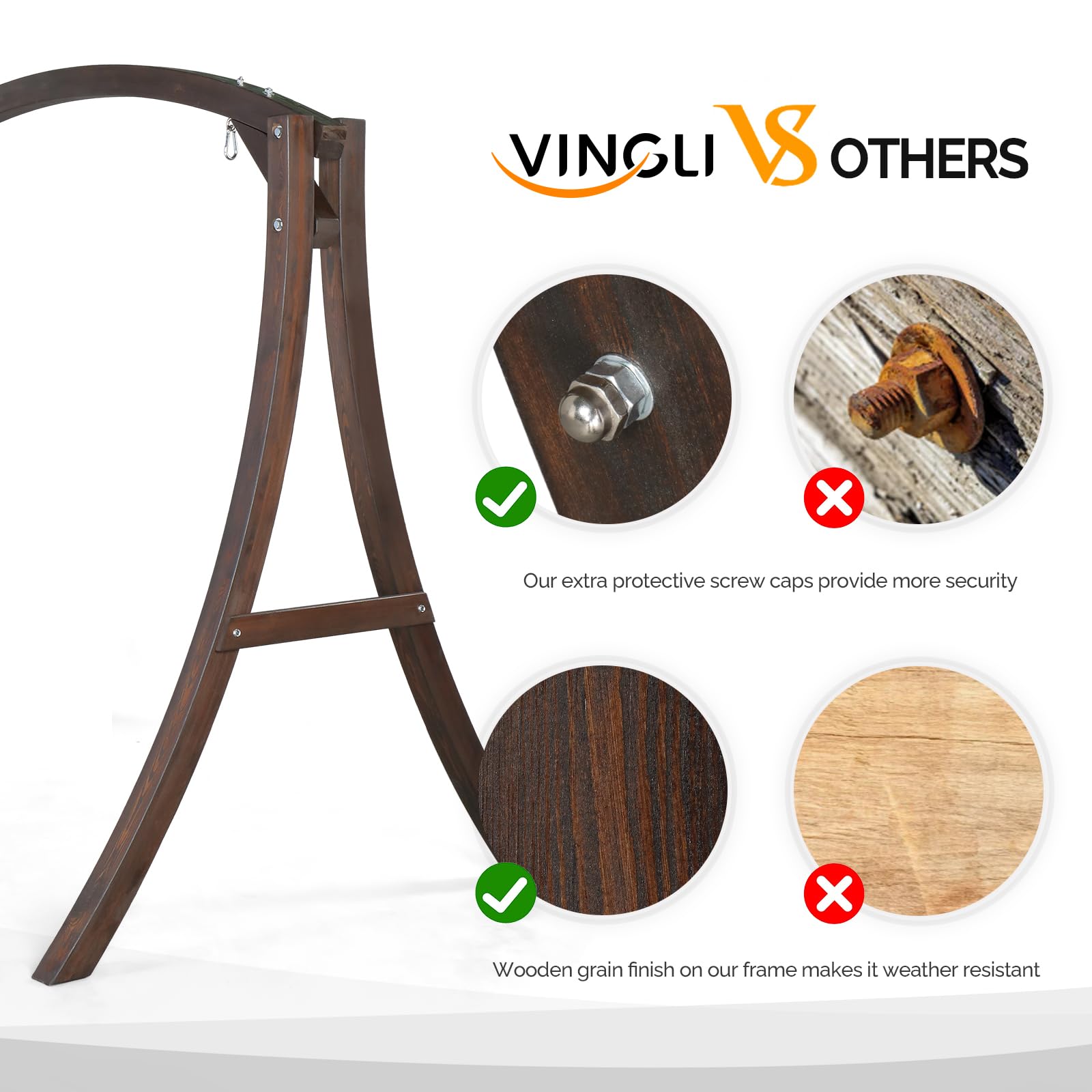 Snapklik.com : VINGLI Outdoor Wooden Swing Frame, Heavy Duty 1000 LBS A ...