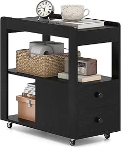 Amazon.com: Giantex Rolling Side Table with Storage, Modern 2-Drawer ...