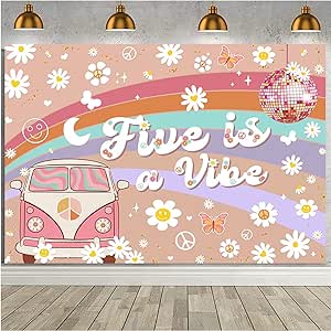 Amazon.com : Groovy 5th Birthday Backdrop Banner Five is A Vibe Background Girl 5th Birthday ...