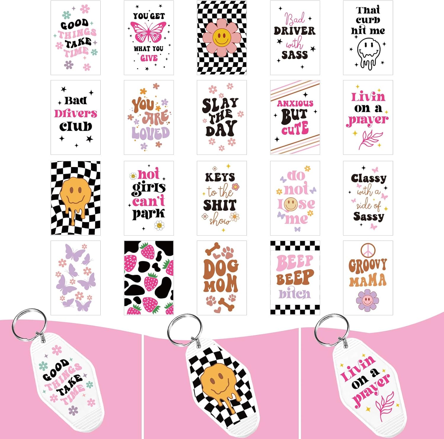 Amazon.com: JarThenaAMCS 80Pcs Groovy Boho Motel Keychain Transfer ...