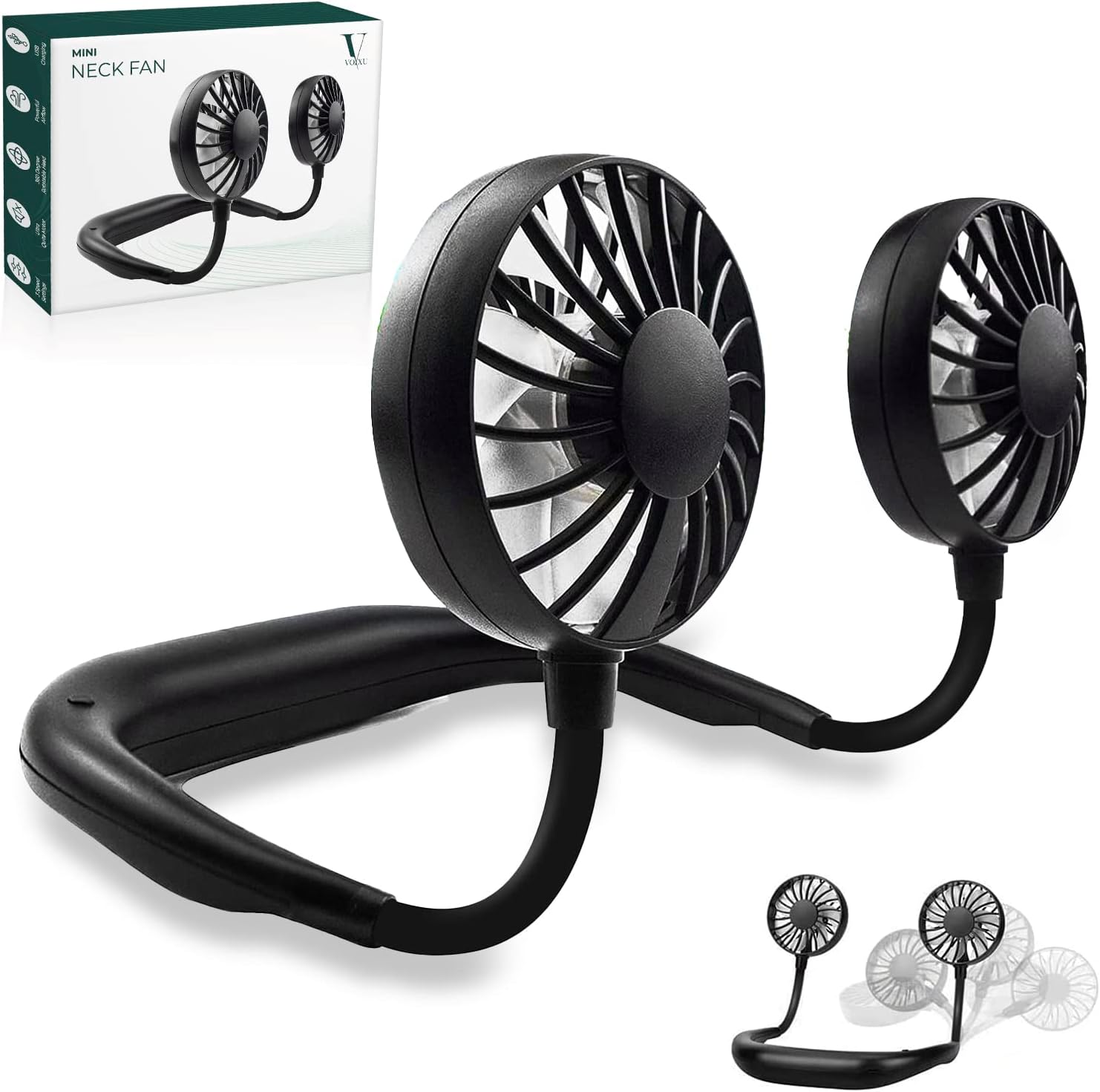 VOXXU Powerful Portable Neck Fan With 3 Speed Modes – Rechargeable ...