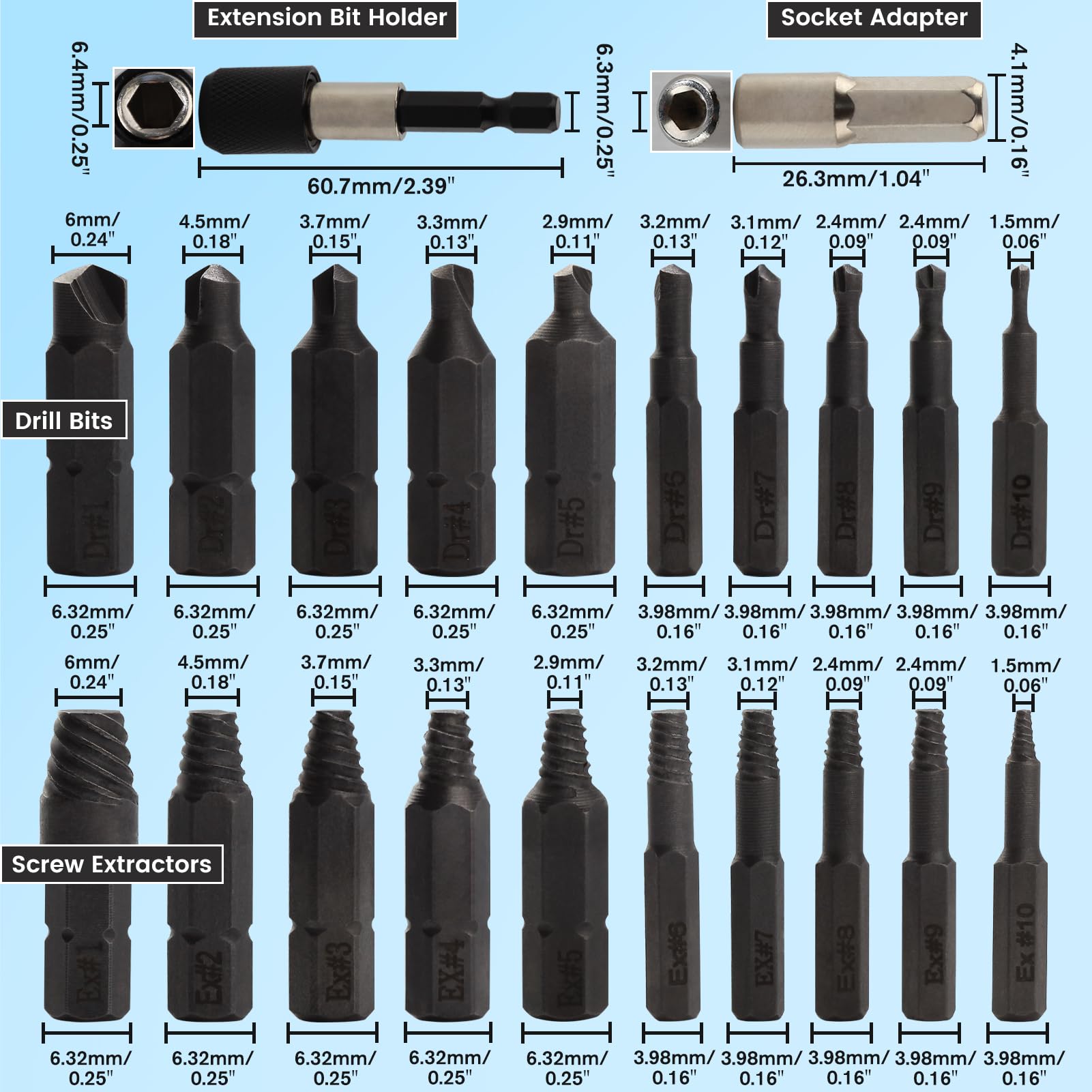 LEONTOOL Damaged Screw Extractor Set, 22 Pcs Easy Out Stripped Screw ...