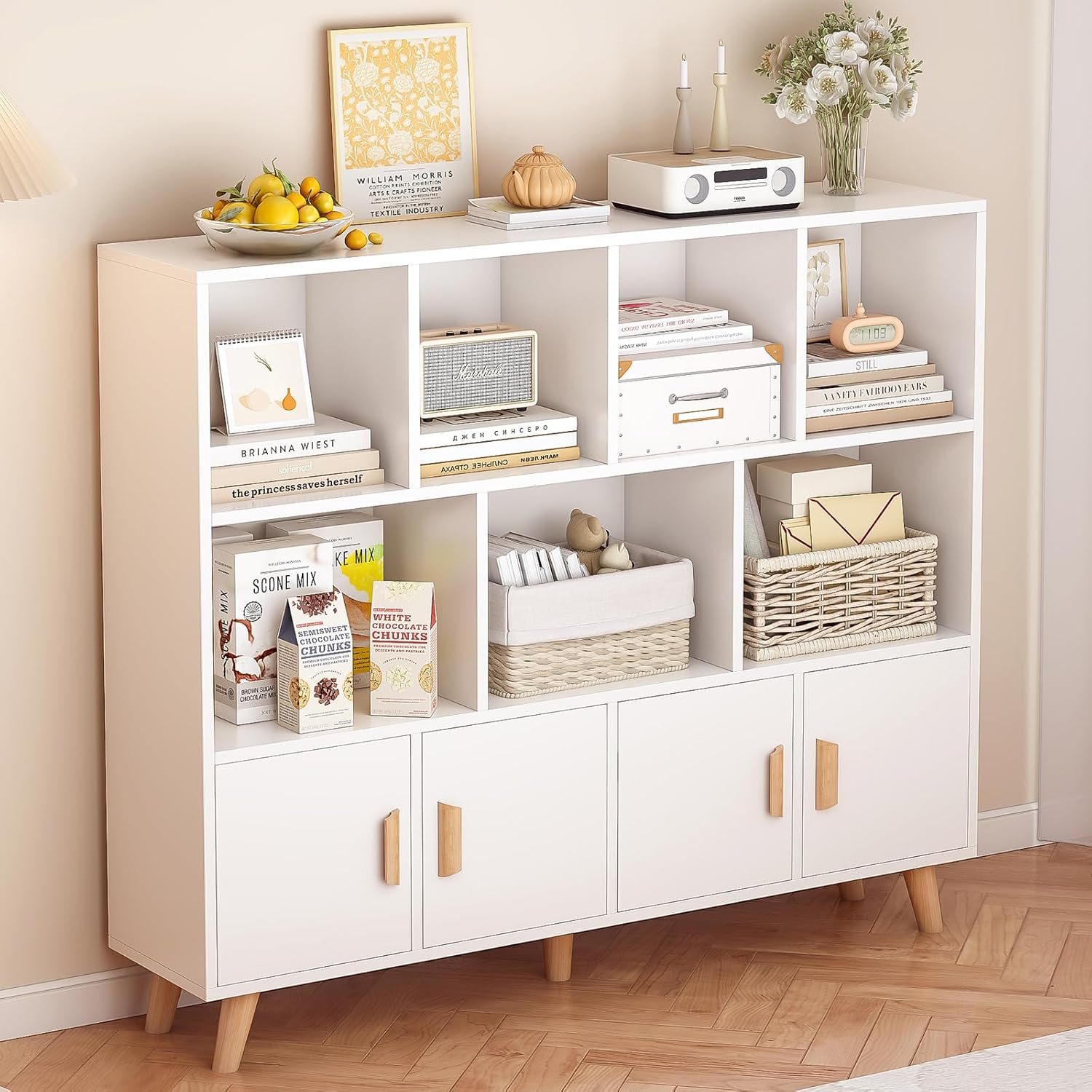 Amazon.com: OSCHF Cubby Shelf Bookcase with Doors - Wooden 11 Cube ...