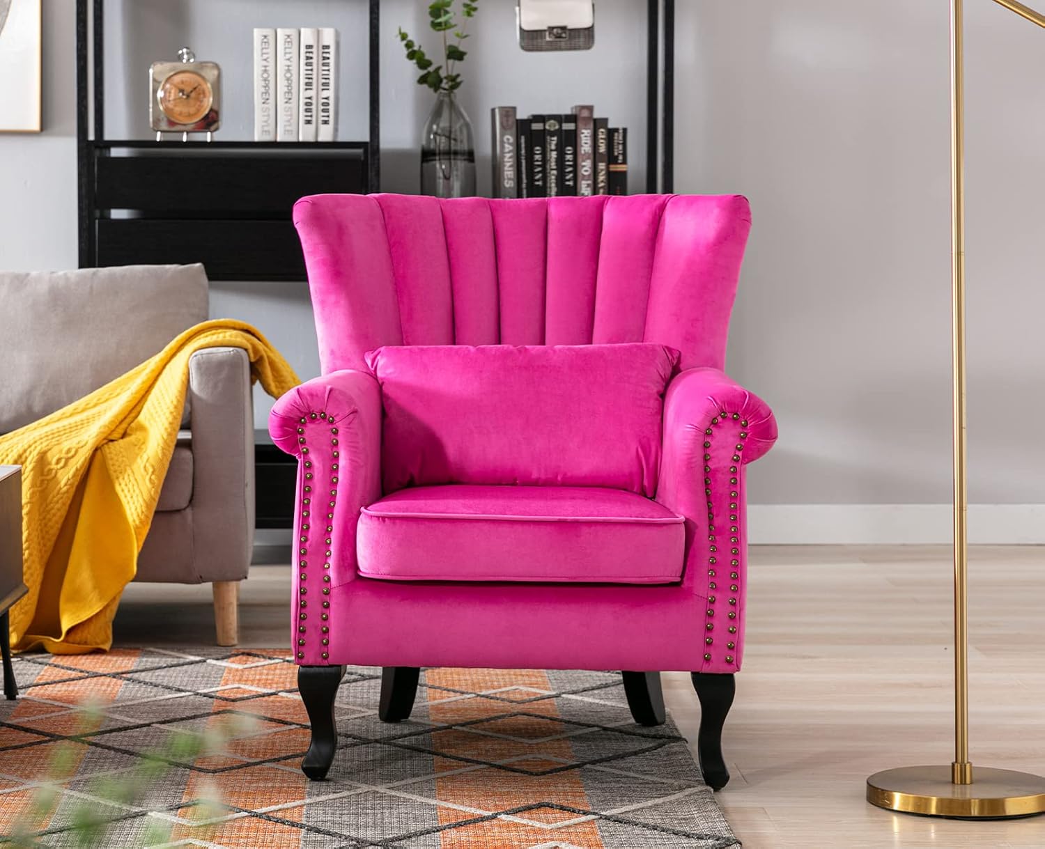 Amazon.com: Kmax Rose Accent Chair Velvet Wingback Chair with Pillow ...