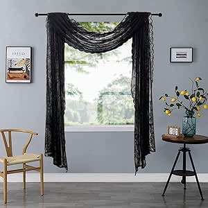 Amazon.com: Romatic Lace Embroidery Window Scarf Sheer Curtain 144 Inch ...