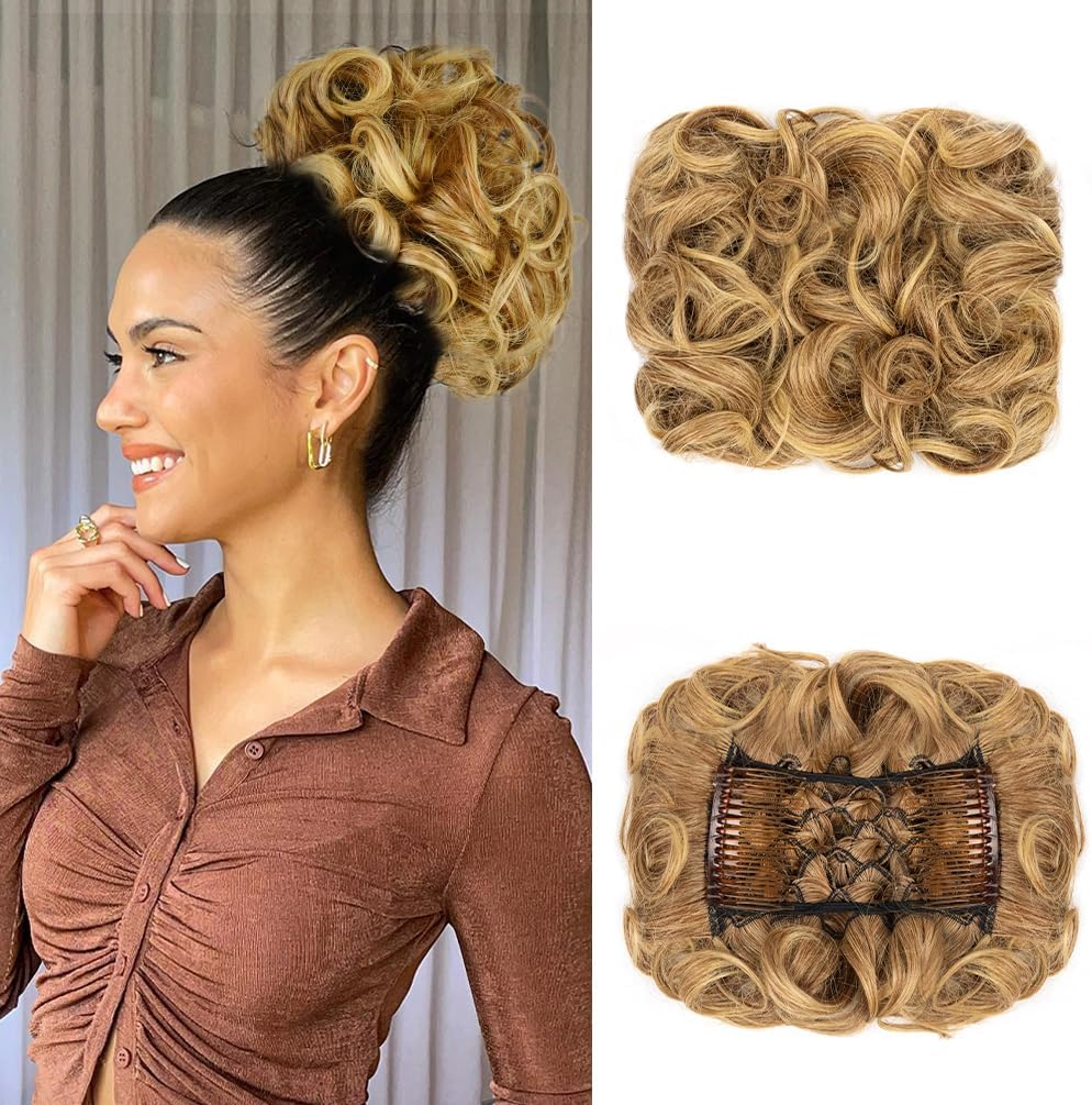 Amazon.com : MODSIGHT Short Messy Curly Dish Hair Bun Extension with ...