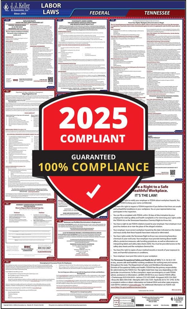 Amazon.com : 2025 Tennessee and Federal Labor Law Poster (English, TN ...