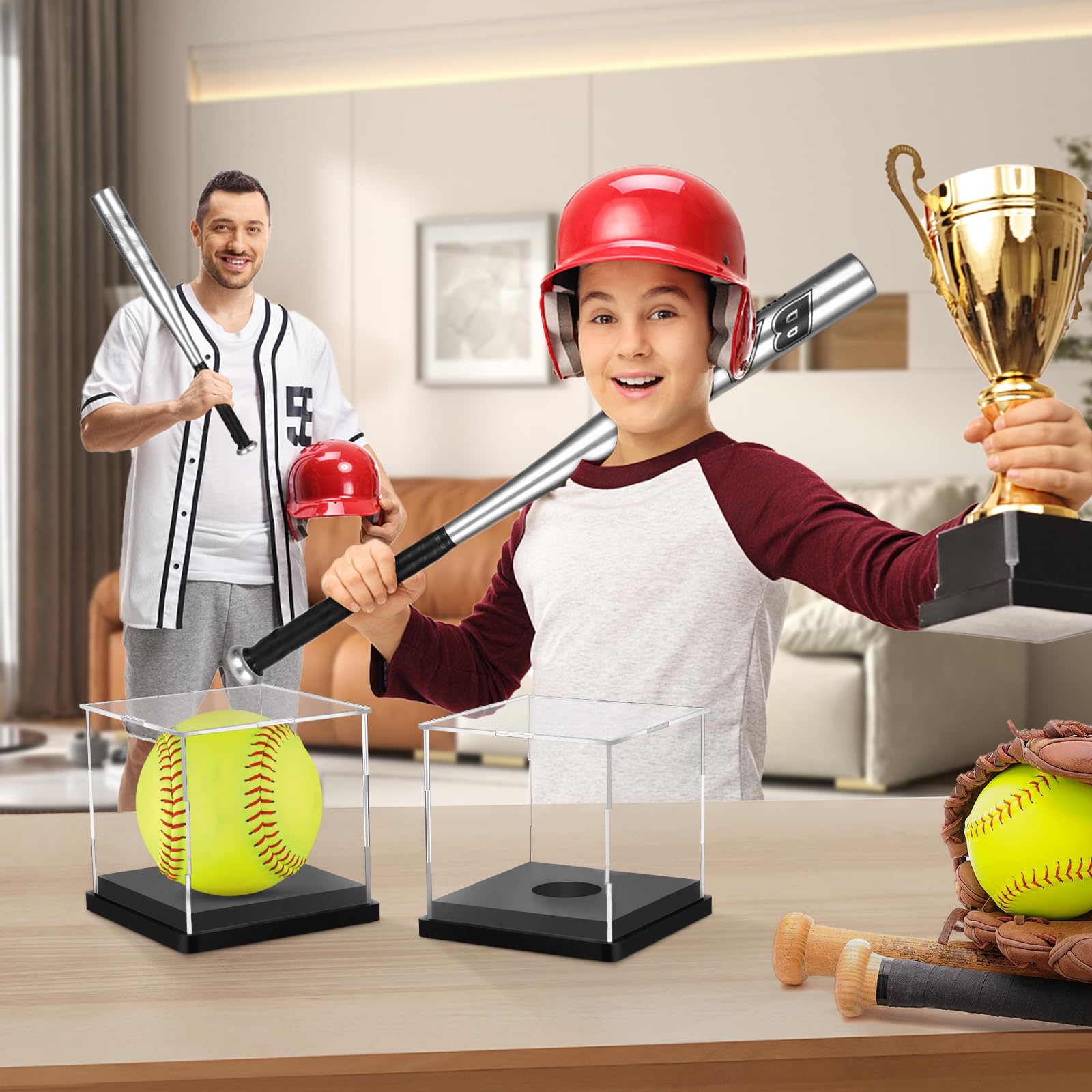 Snapklik.com : 4 Pack Arcylic Softball Display Case Clear Softball ...