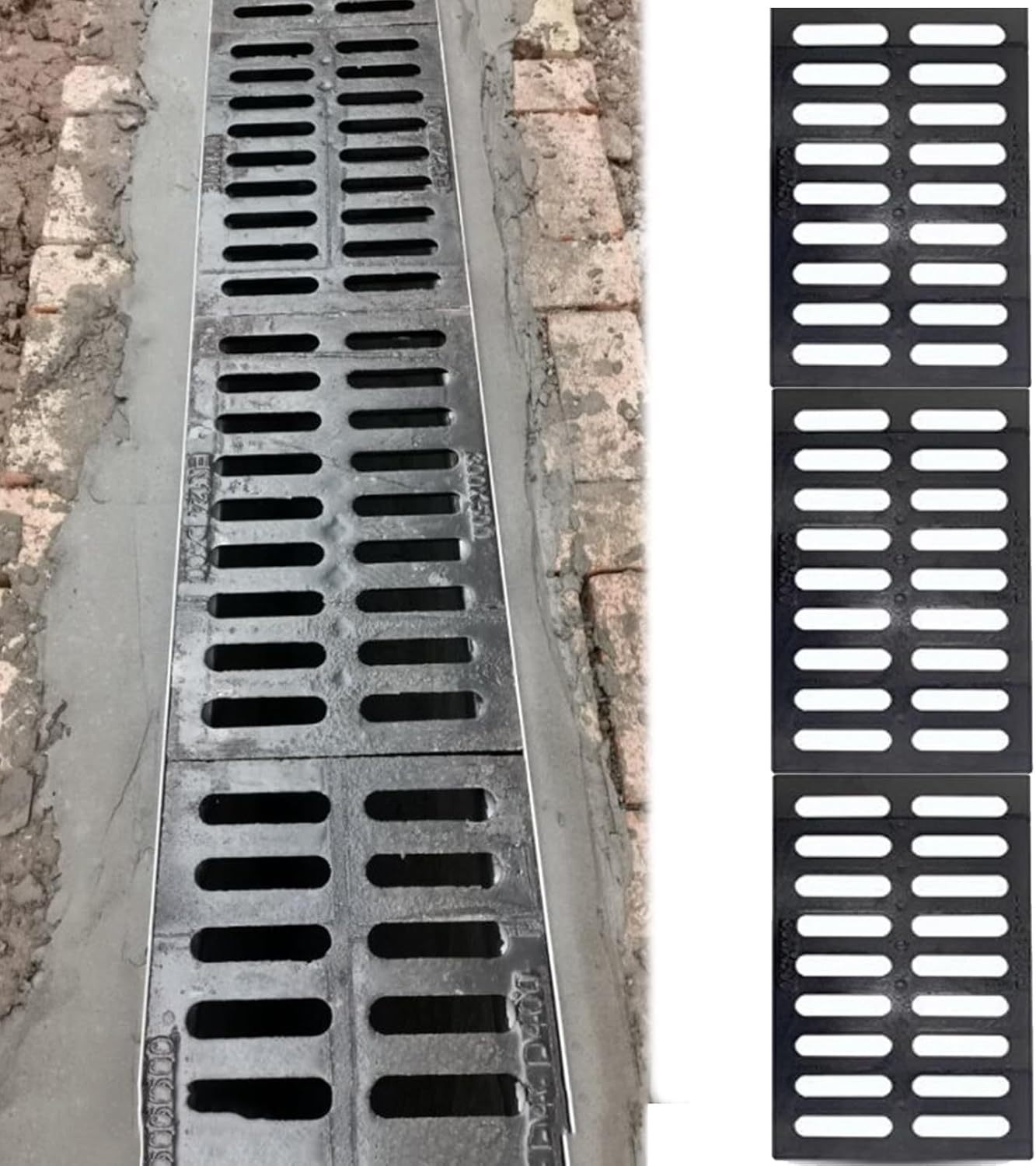 3 Packs Cast Iron Trench Drain Grate with Back Reinforcement, Heavy ...