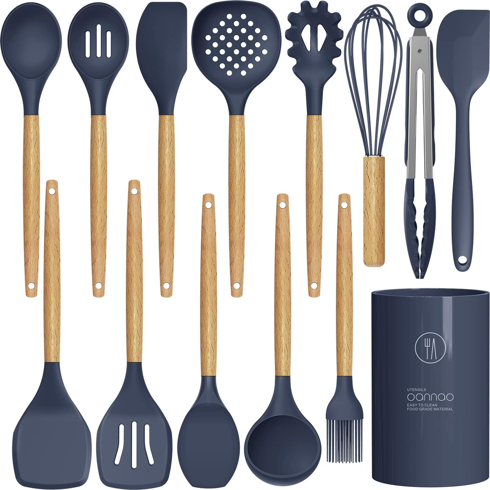 Amazon.com: Kitchen Utensils Set - 12 pieces Silicone with wooden ...