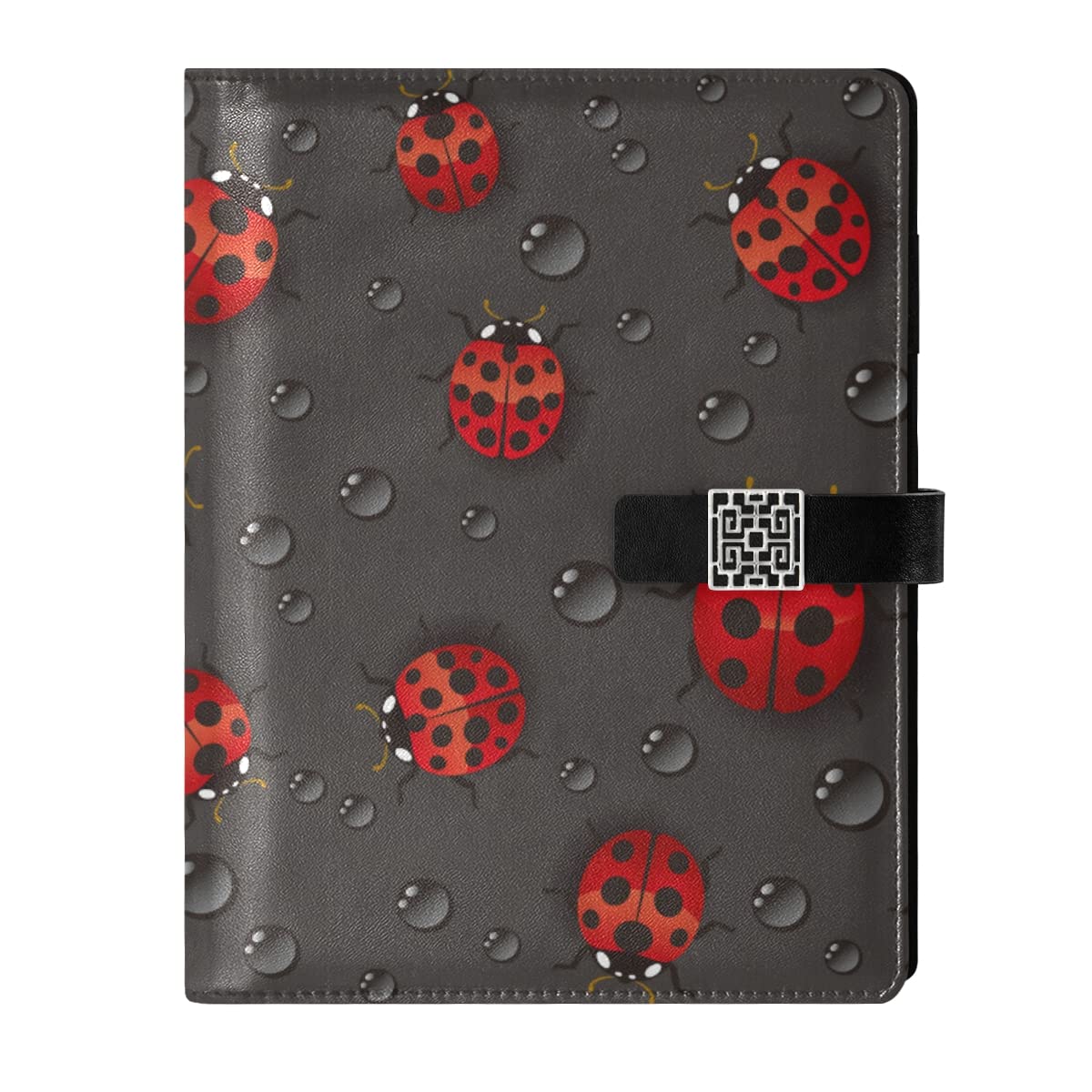 linqin Red Ladybugs on Dark Background Leather Journal Notebook, Lined ...