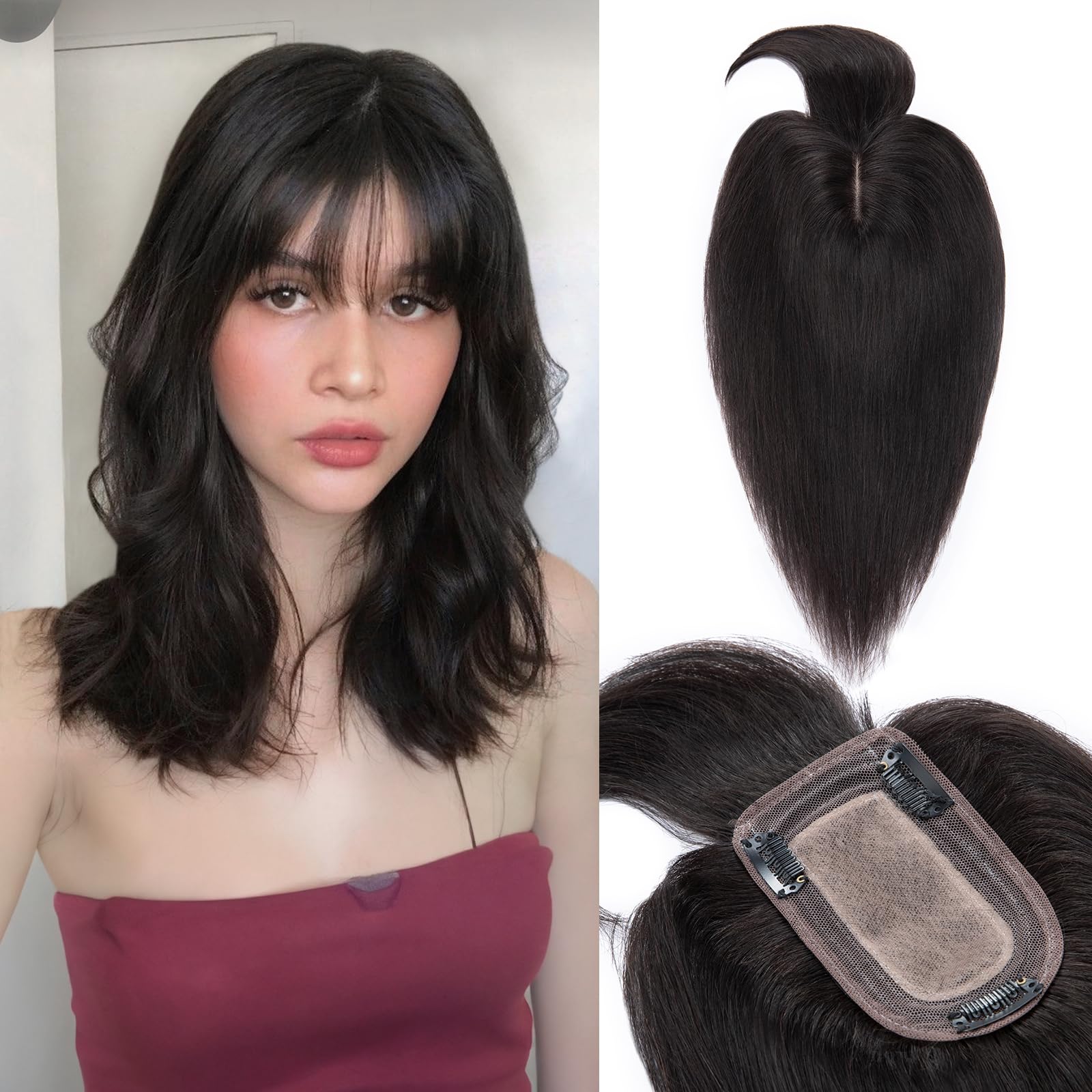 Amazon.com : Benehair Hair Toppers for Women Real Human Hair With Bangs ...