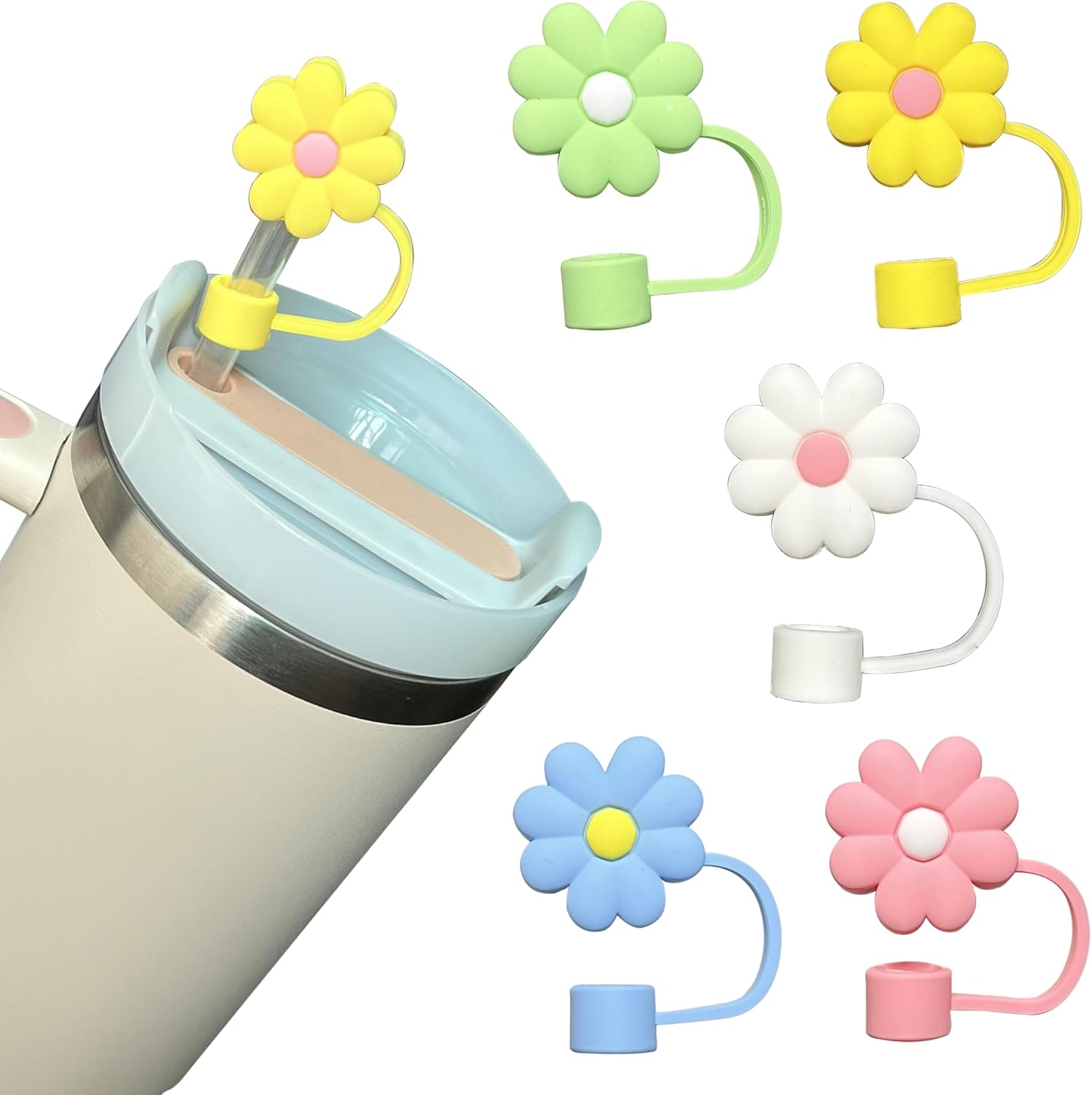 Amazon.com: 5PCS Straw Cover Cap for Stanley Cup, 10mm Flower Straw ...