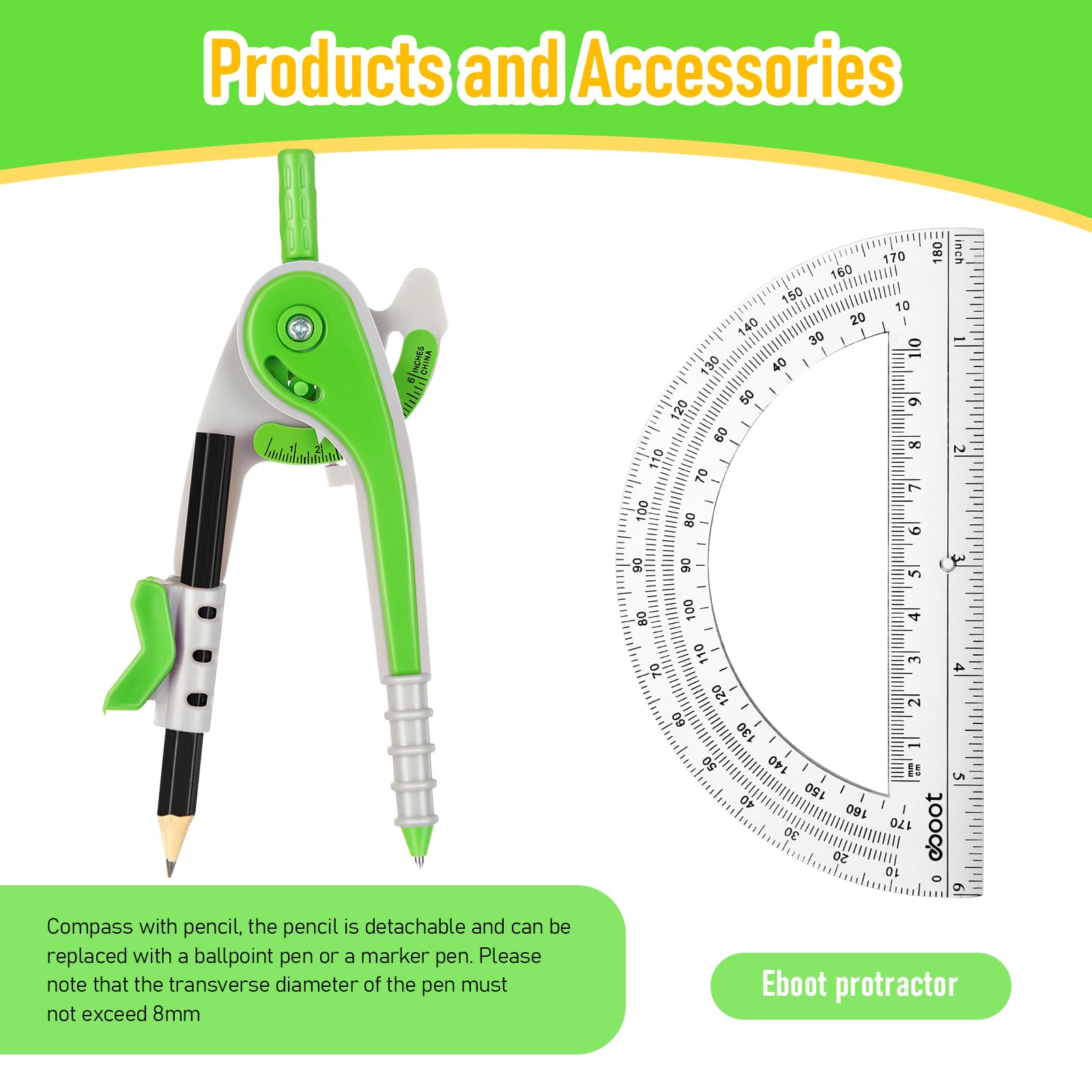 Snapklik.com : EBOOT Student Geometry Math Set, Drawing Compass And 6 ...