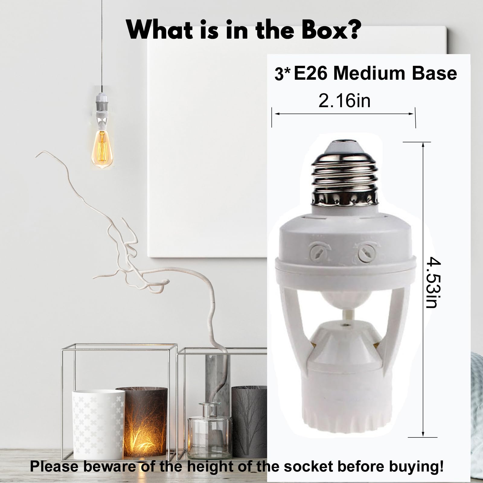 Snapklik.com : 3pcs Motion Sensor Light Sockets, E26/E27 Screw In Motion Sensor Sockets For ...