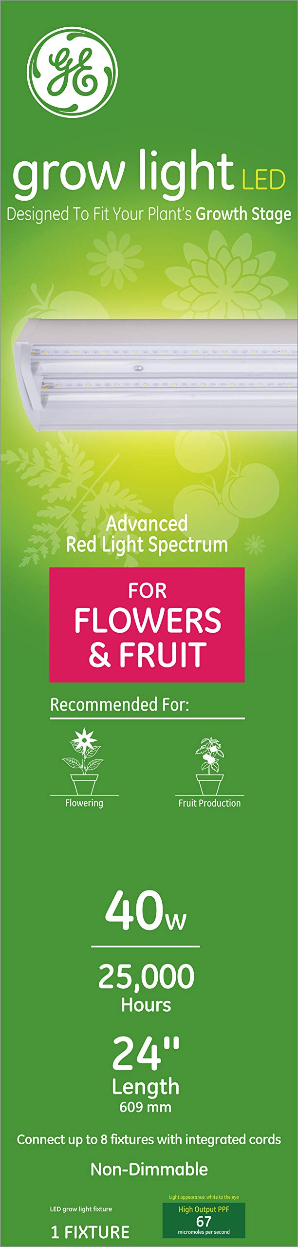 GE Grow Light for Plants, LED Tube Light Fixture for Flowers and Fruit ...