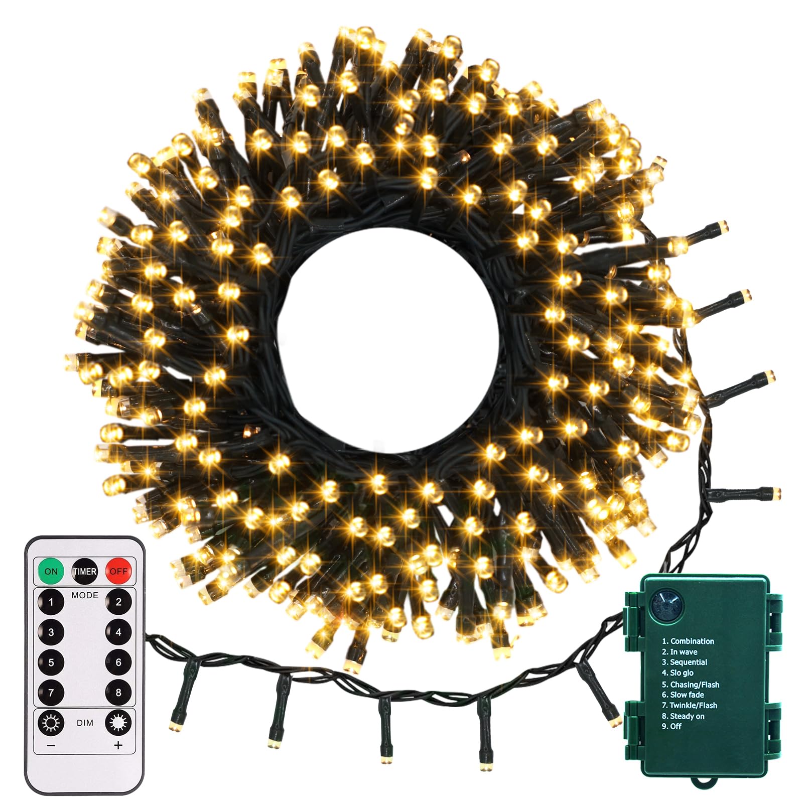 Christmas String Lights Battery Powered, 10M 100 LED Green Wire String ...