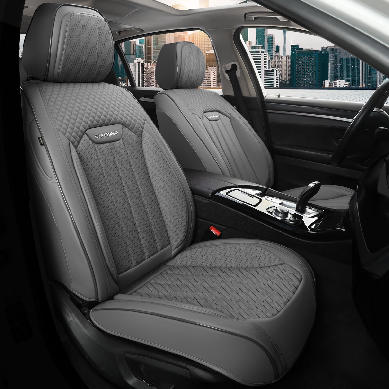 COVER EMPIRE Leather Car Seat Covers, 5 Seats Universal, Gray ...