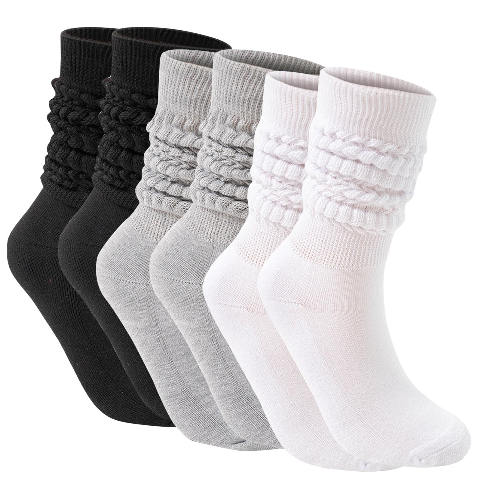 AWAVM 3 Pairs Women's Slouch Sock, Extra Long Scrunch Knee High Sock ...