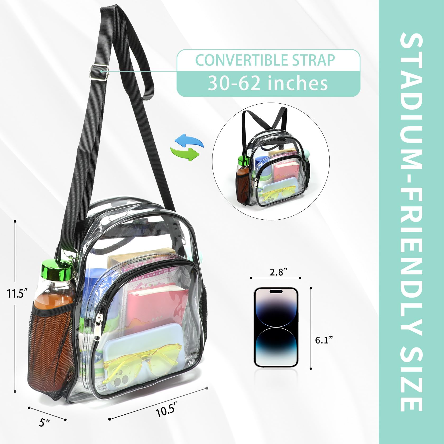 Snapklik.com : Small Clear Backpack Stadium Approved 12x12x6 Clear ...