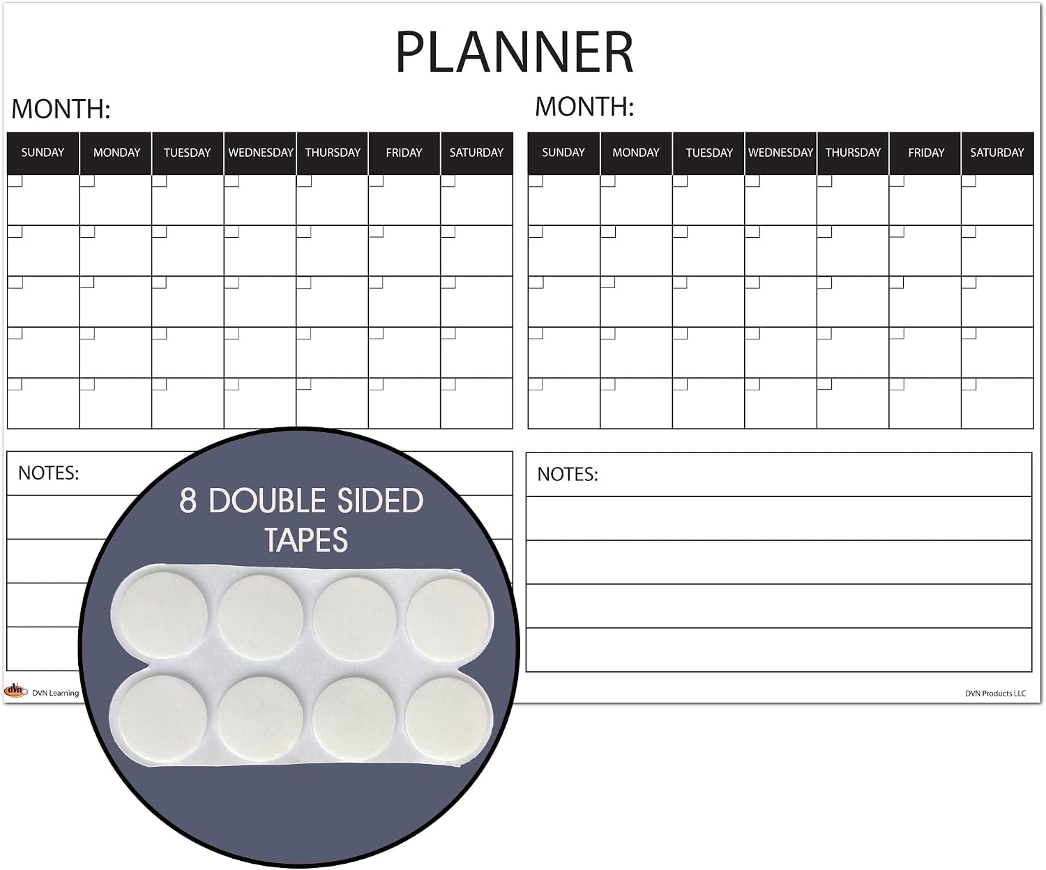 Wall Calendar Large Wet & Dry Erase Laminated with Double Sided Tape ...