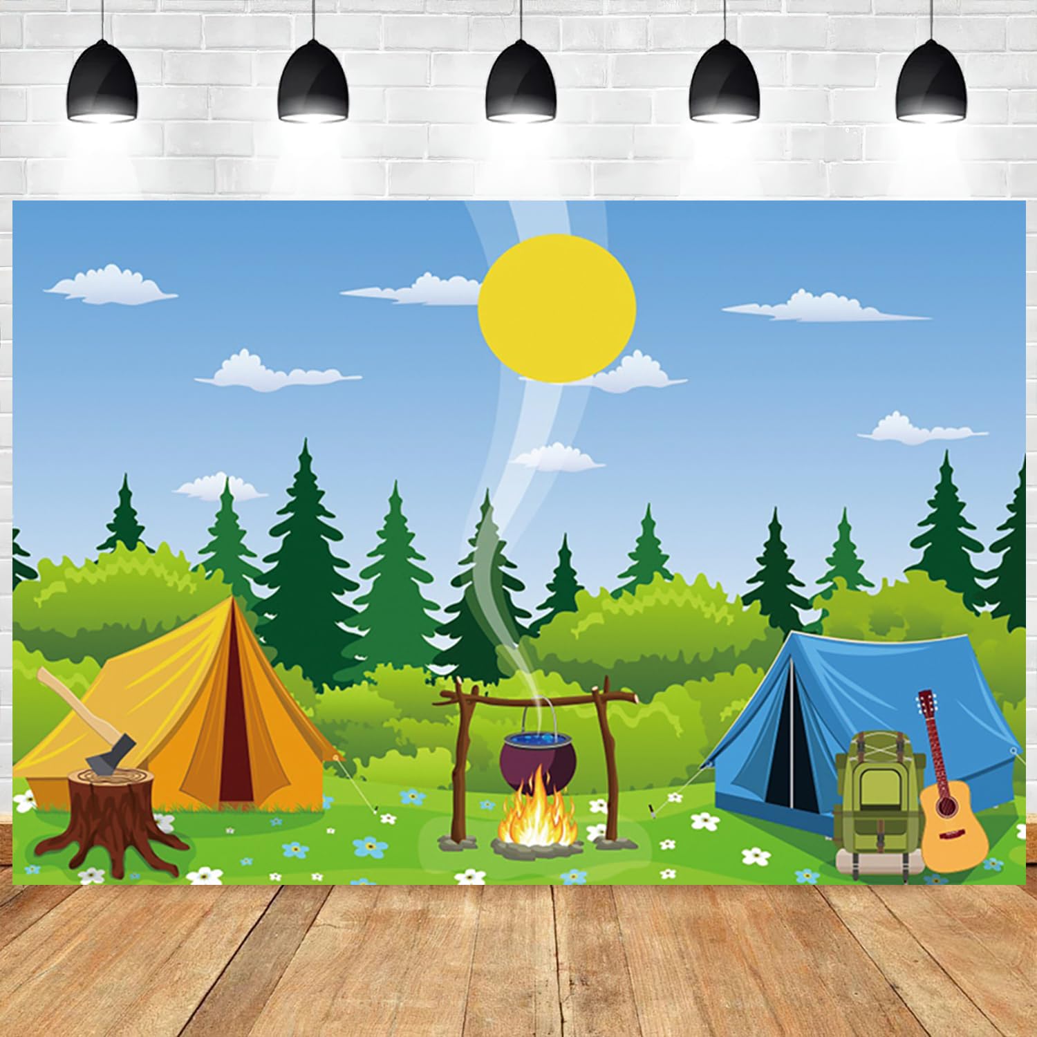 Camping Background Theme Forest Scene Camping Backdrop Supplies