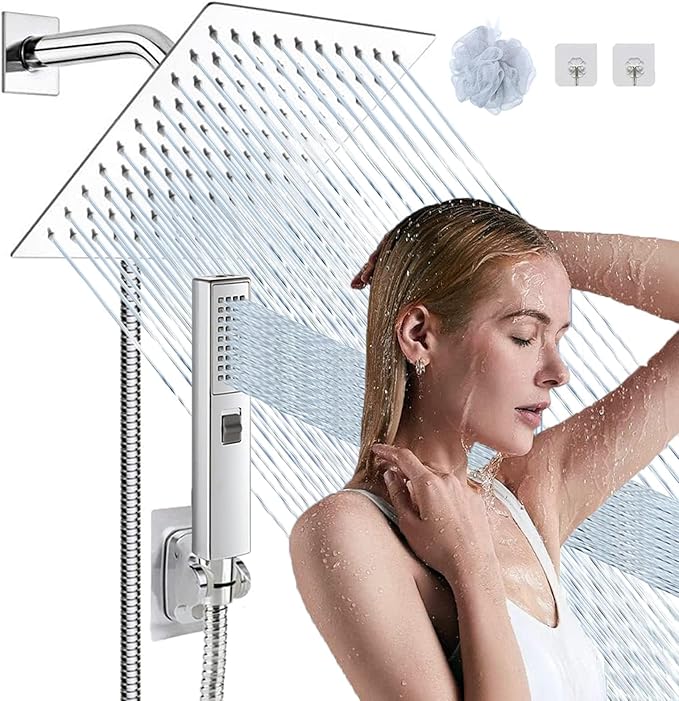 8"High Pressure Square Rain Shower Head and 2-in-1 Hand Shower.Equipped ...