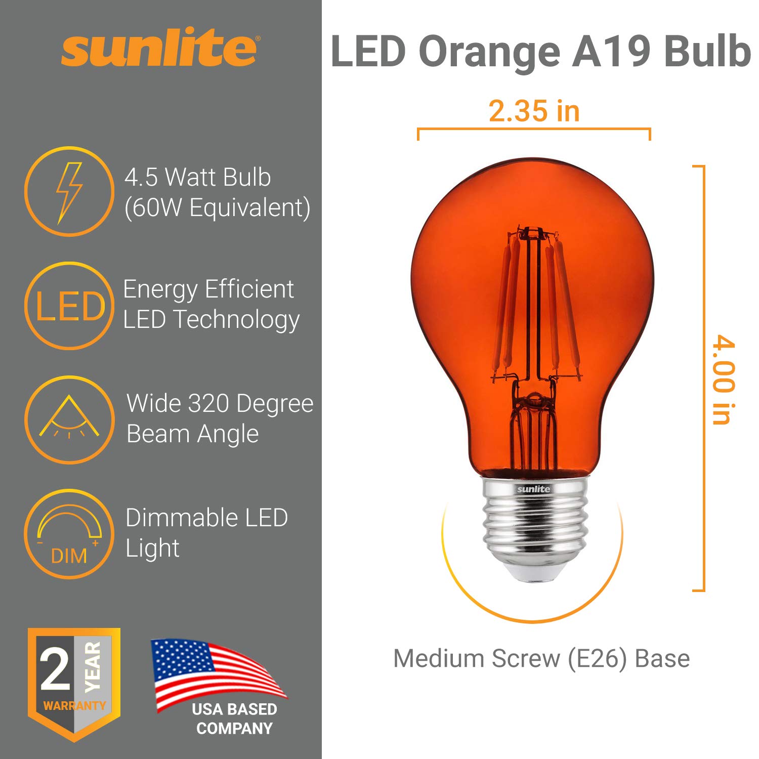 Snapklik.com : LED Colored Filament A19 Light Bulb, 4.5 Watts, Medium ...