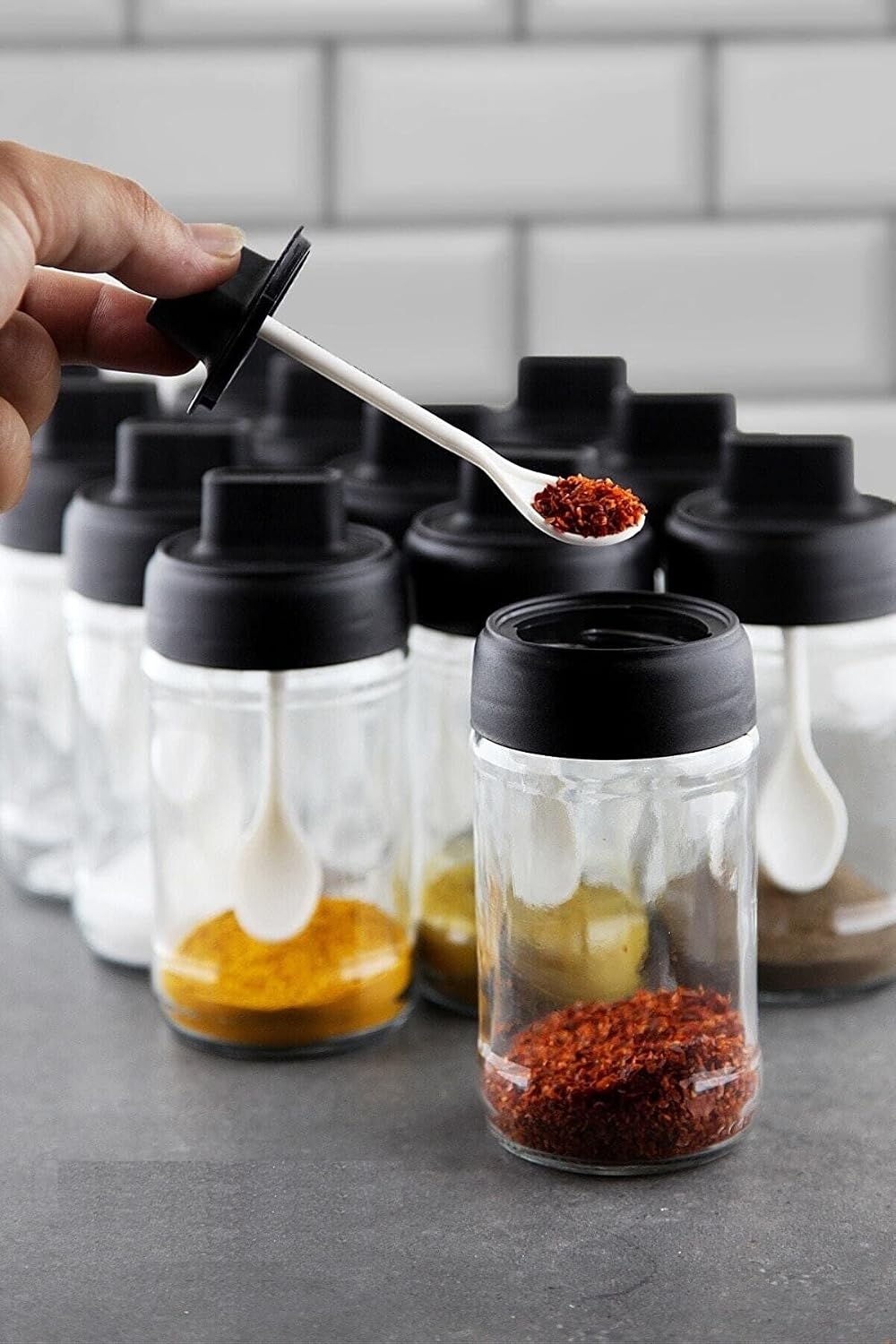 12 Pcs Conteneurs à condiments avec cuillère Ensemble d'assaisonnements ...