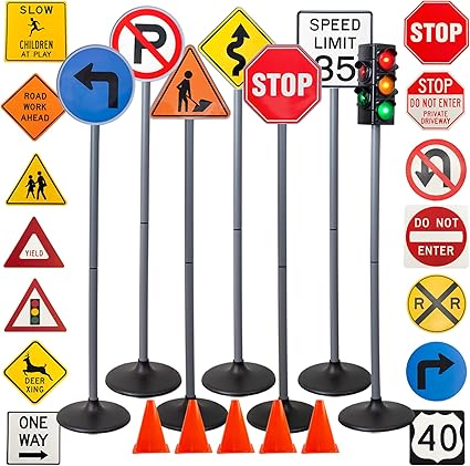 Amazon.com: Attatoy Large Traffic Signs Playset (32pc Set), 42in Tall ...