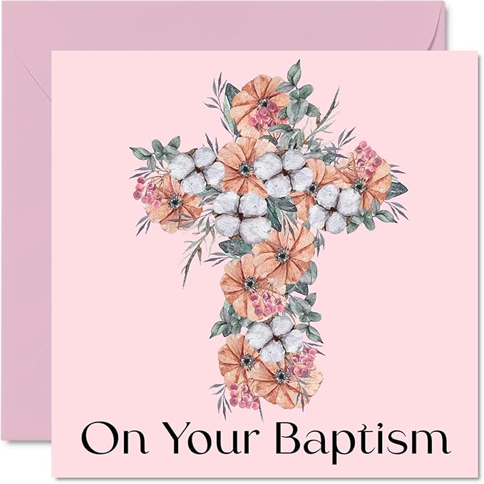 Baptism Cards for Girls Her - On Your Baptism - Floral Crucifix Good ...