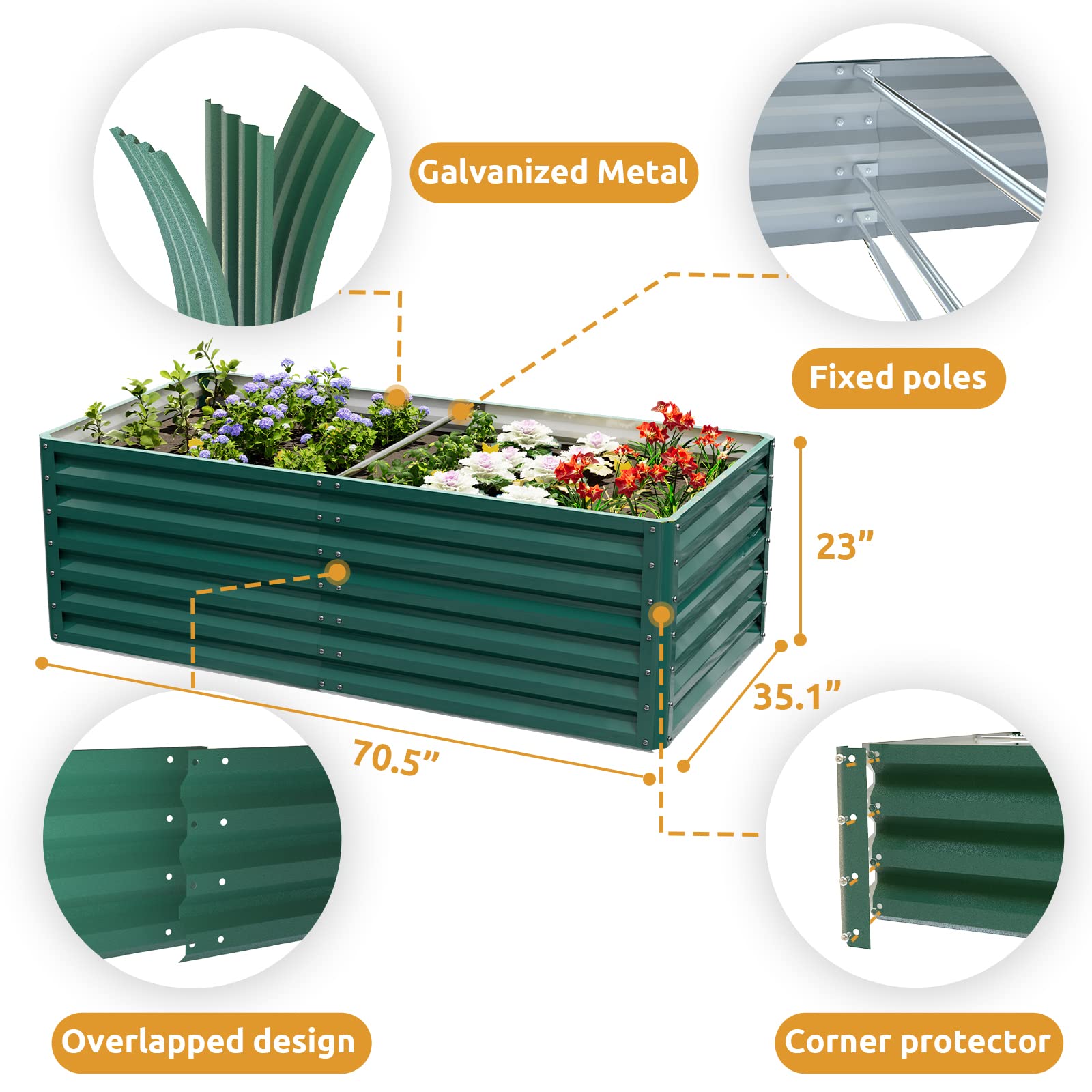Snapklik.com : Galvanized Raised Garden Bed 6x3x2 FT, Outdoor Metal ...