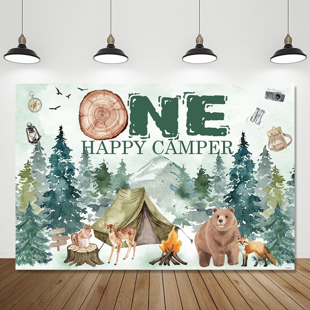 Amazon.com : Crefelimas One Happy Camper Backdrop 1st Birthday Party ...