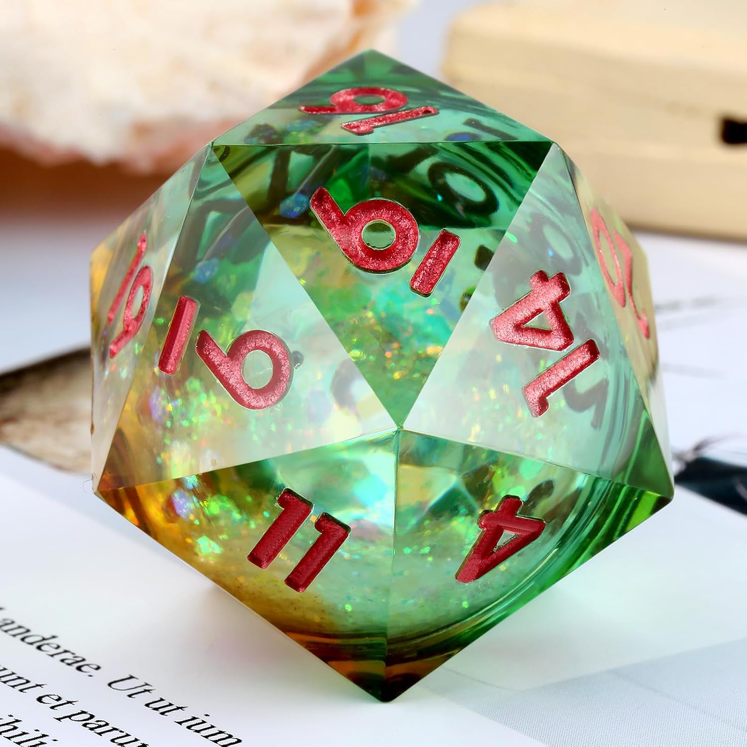 Amazon.com: D20 Dice 33mm,DNDND Glitter and Paillette Liquid Core D20 ...