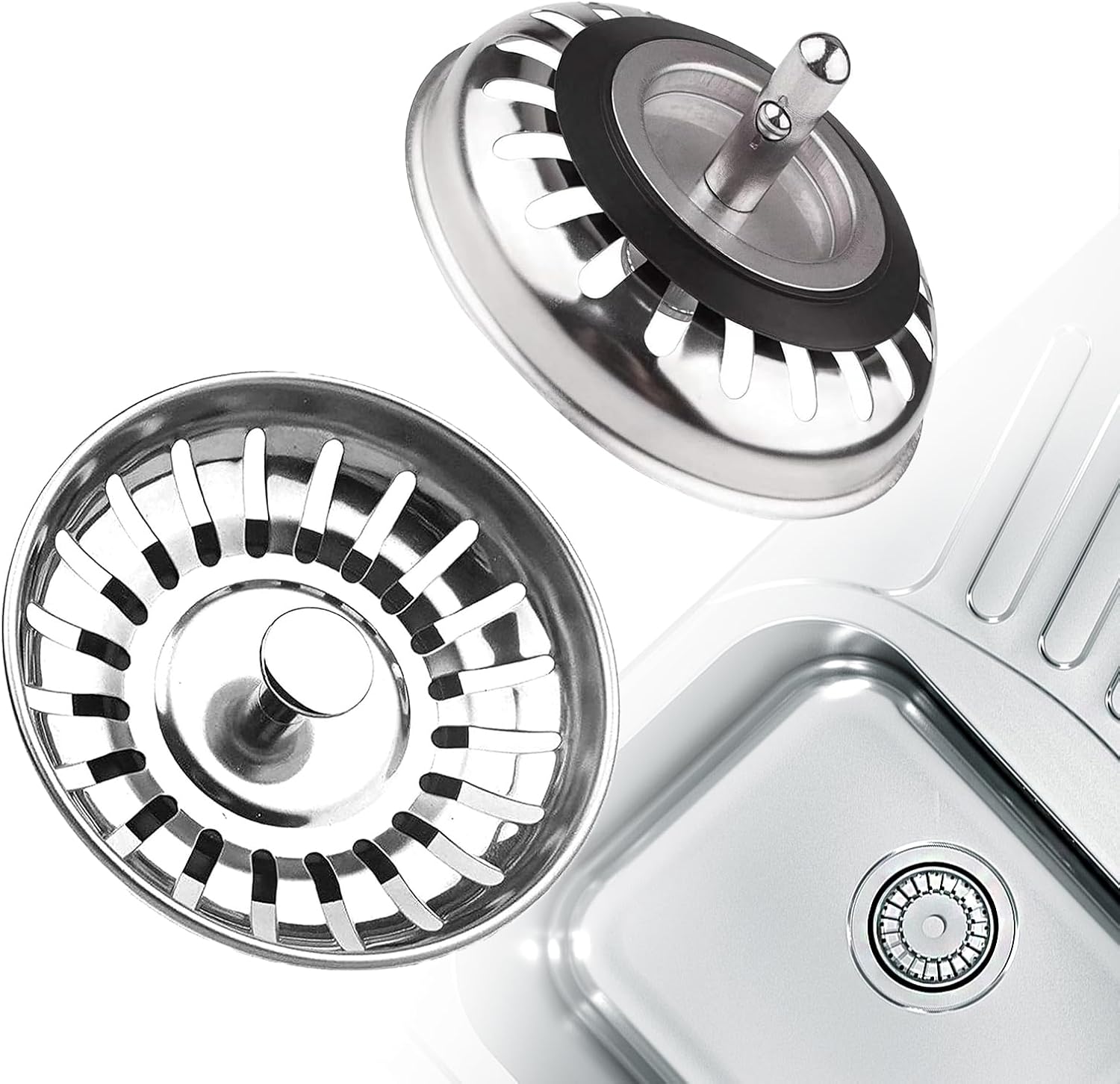 Kitchen Sink Strainer Plug 2PCS, Stainless Steel Sink Plug Replacement ...