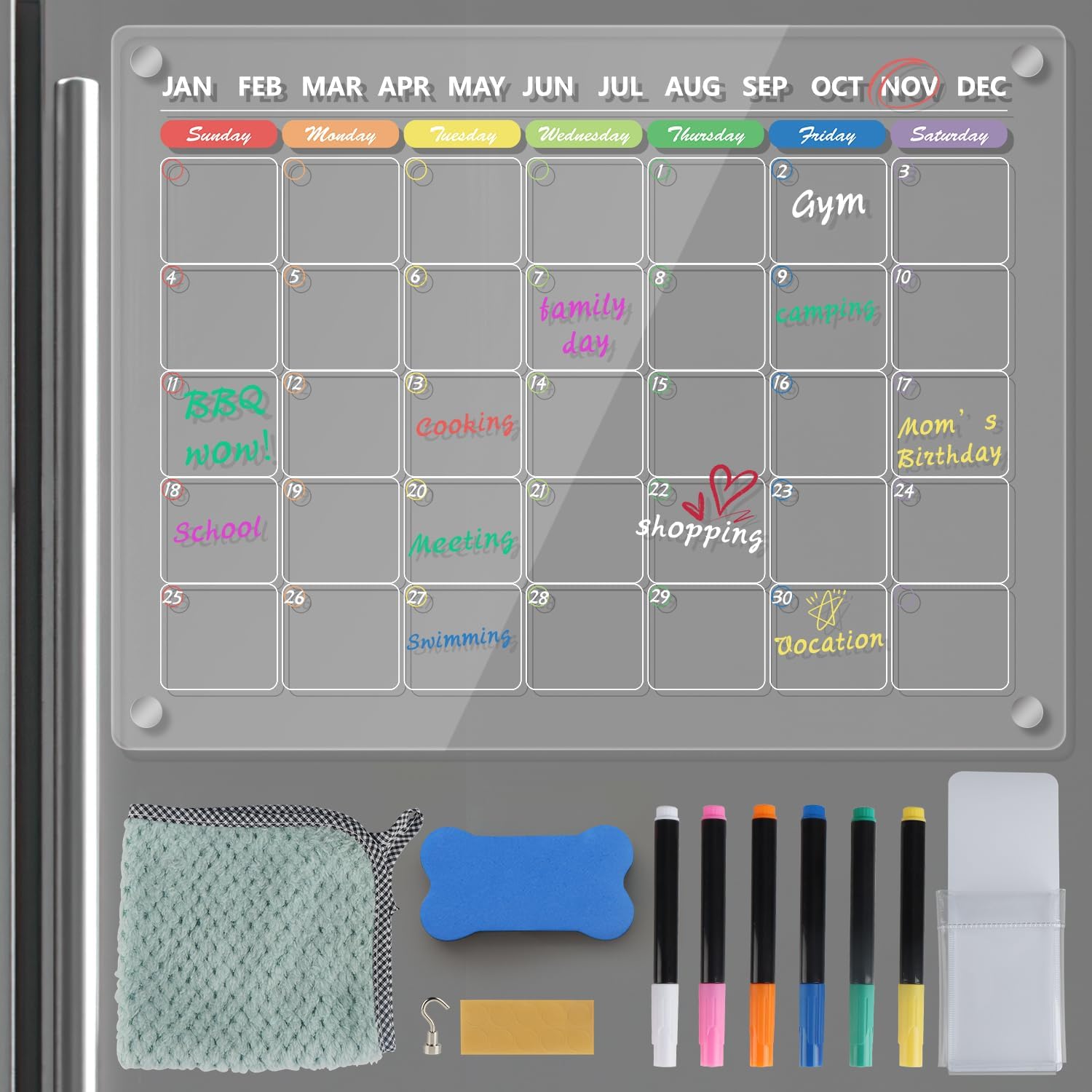 Amazon.com : Acrylic Clear Magnetic Fridge Calendar - Dry Erase Board ...