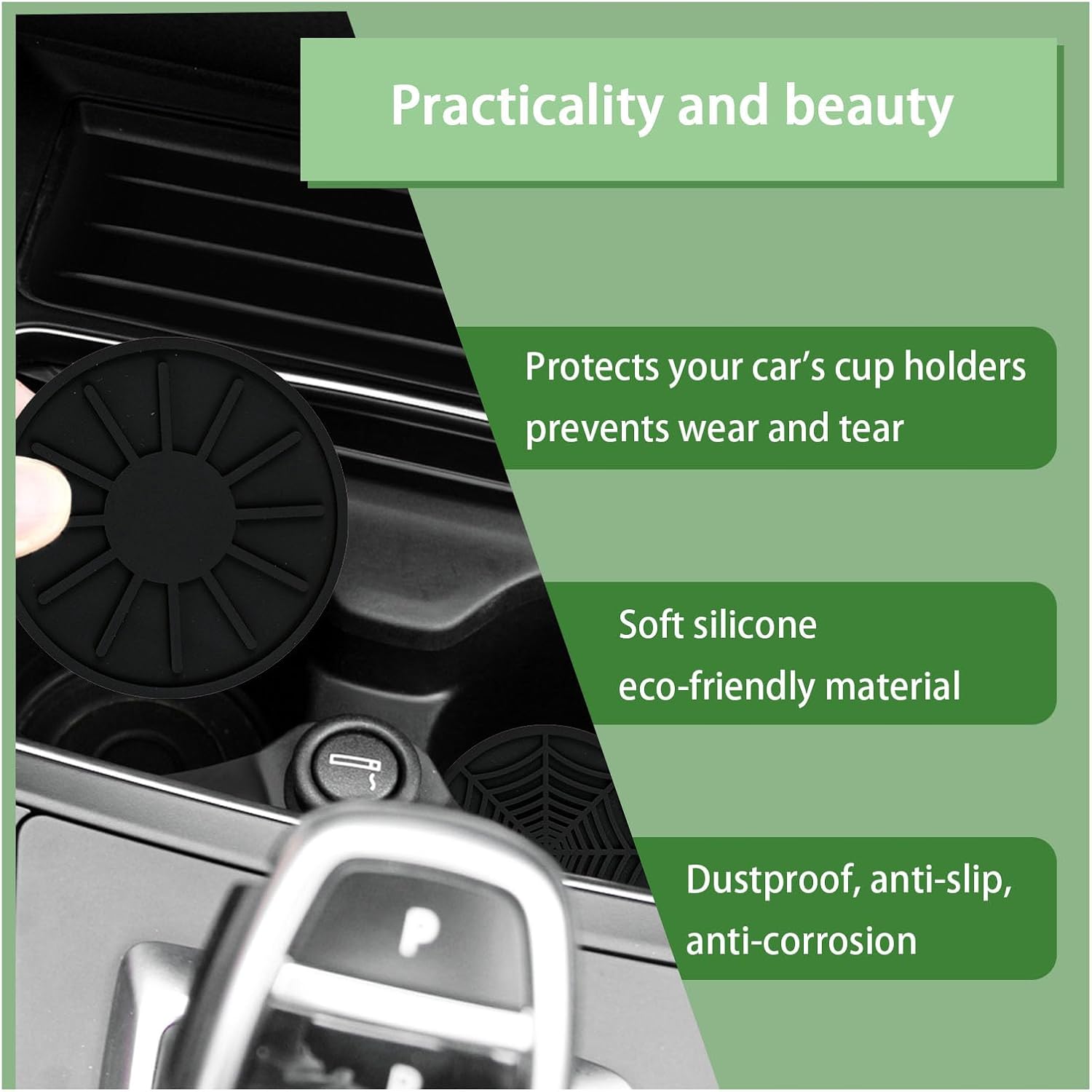 Augeny 4 Pack Car Cup Holder Mat, 2.75» Anti-Slip Silicone Auto Insert ...