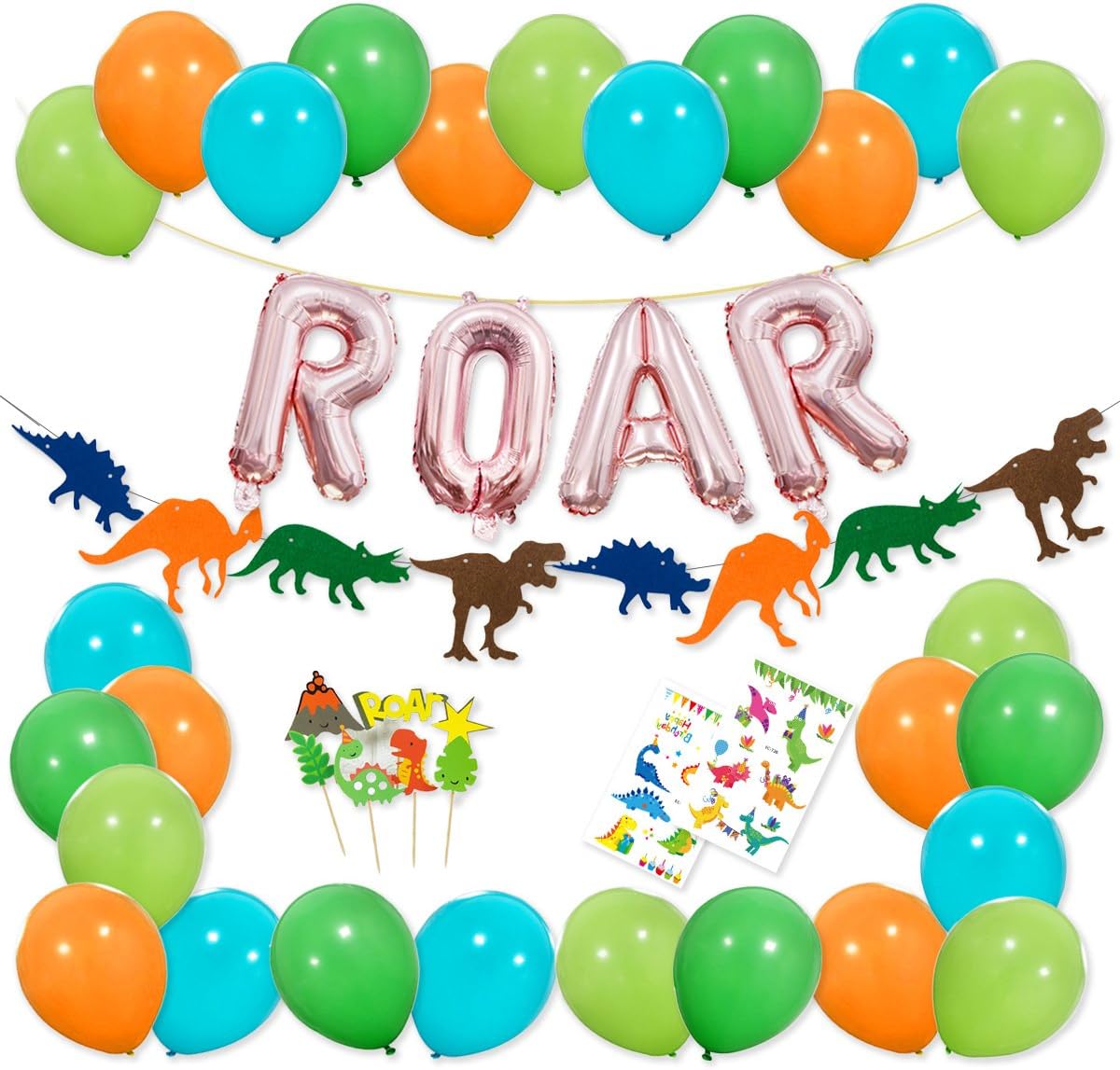 Amazon.com: Dinosaur Party Decorations - Rose Gold ROAR Banner Mylar ...