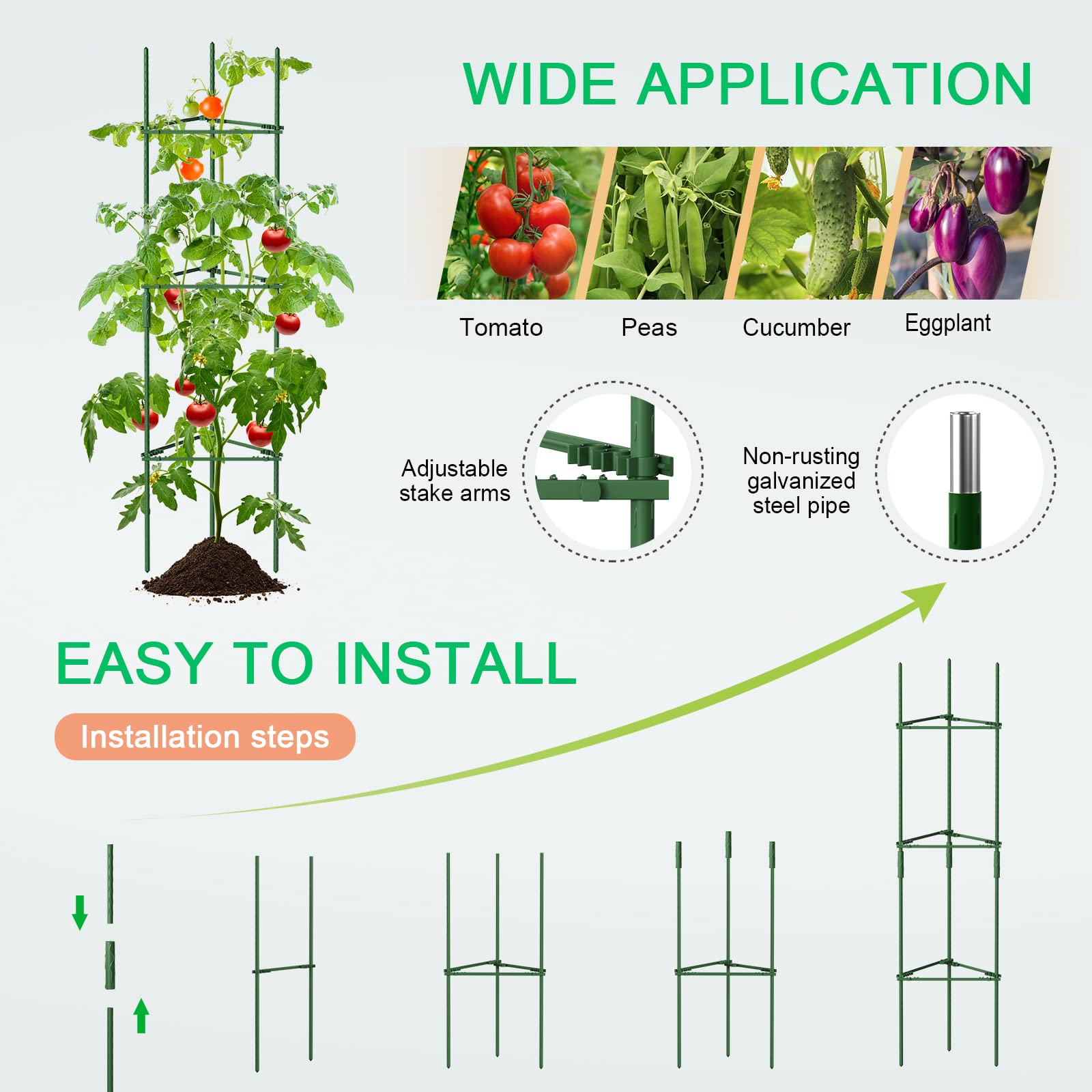Snapklik.com : 6 Pack Tomato Cage, Plant Supports Garden Stakes, Up To ...