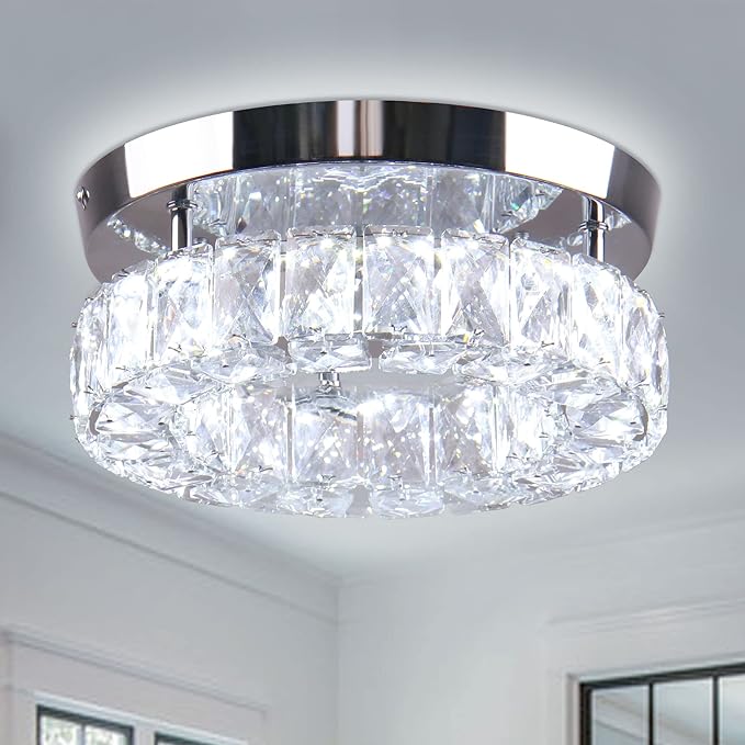 YPQXYHDA 9.8" Crystal Flush Mount Ceiling Light Fixtures LED Round Mini ...