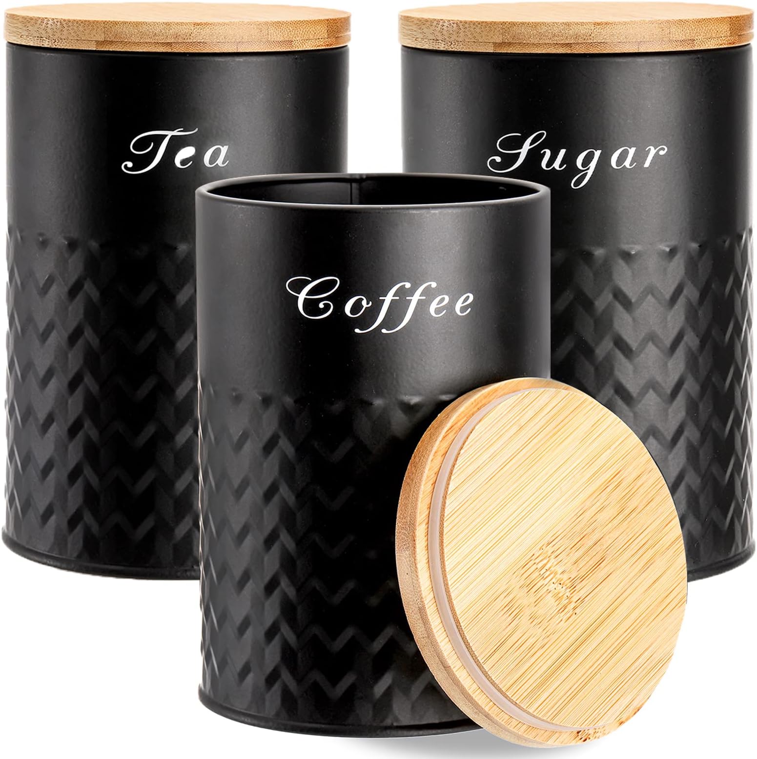 Fasmov Set of 3 Kitchen Canister Set, Coffee, Sugar, and Tea Storage ...
