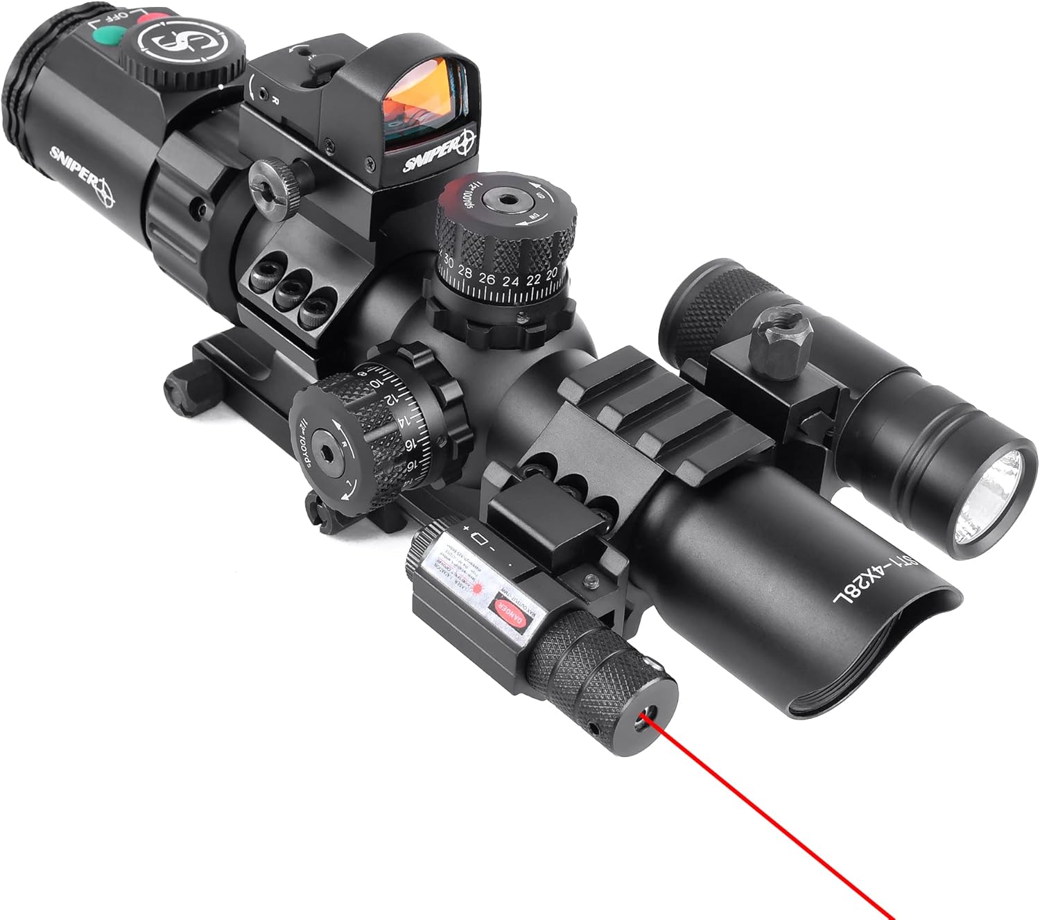 Amazon.com : Sniper ST1-4X28 Rifle Scope Combo REDDOT Flashlight RED ...
