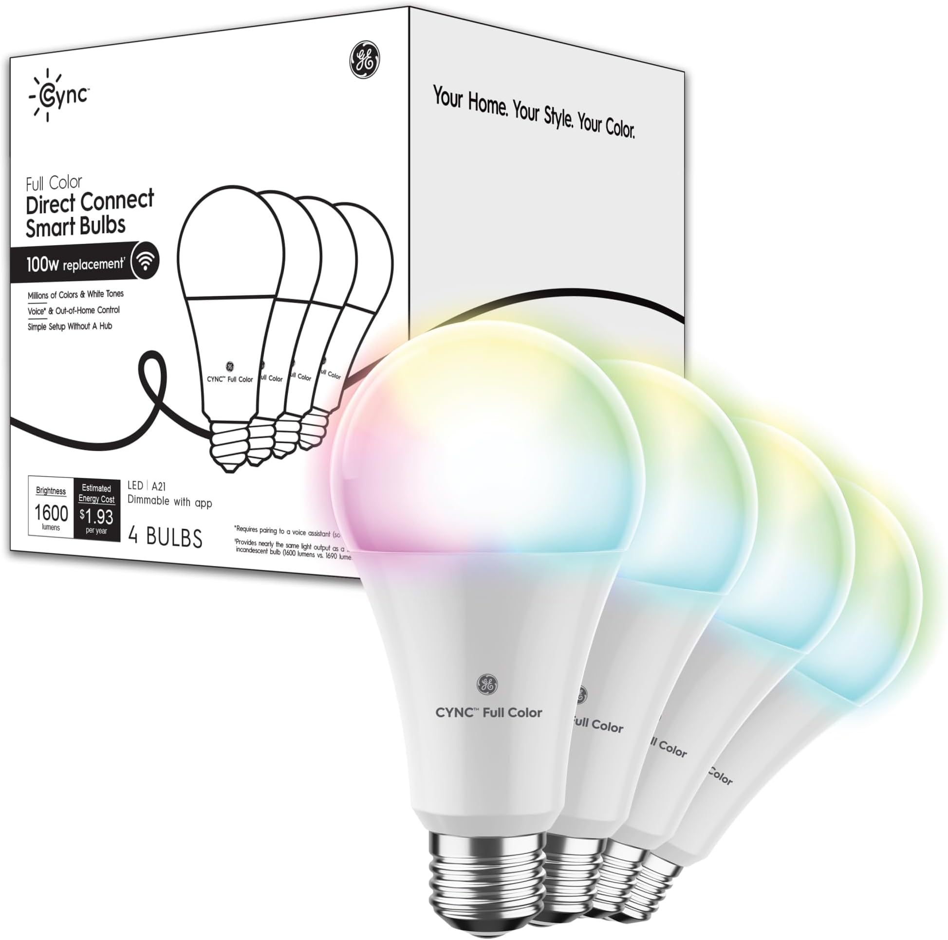 Cync White reveal® Smart Bulbs (4 LED A19 Bulbs), 60W Replacement ...