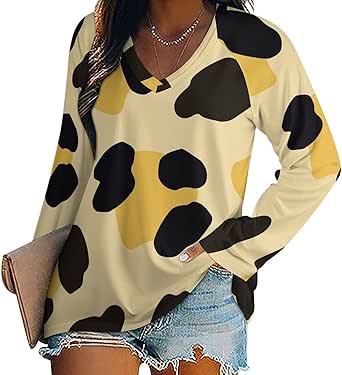 Amazon.com: Women's Long Sleeve T Shirts Fall Loose Fit V Neck Tee ...