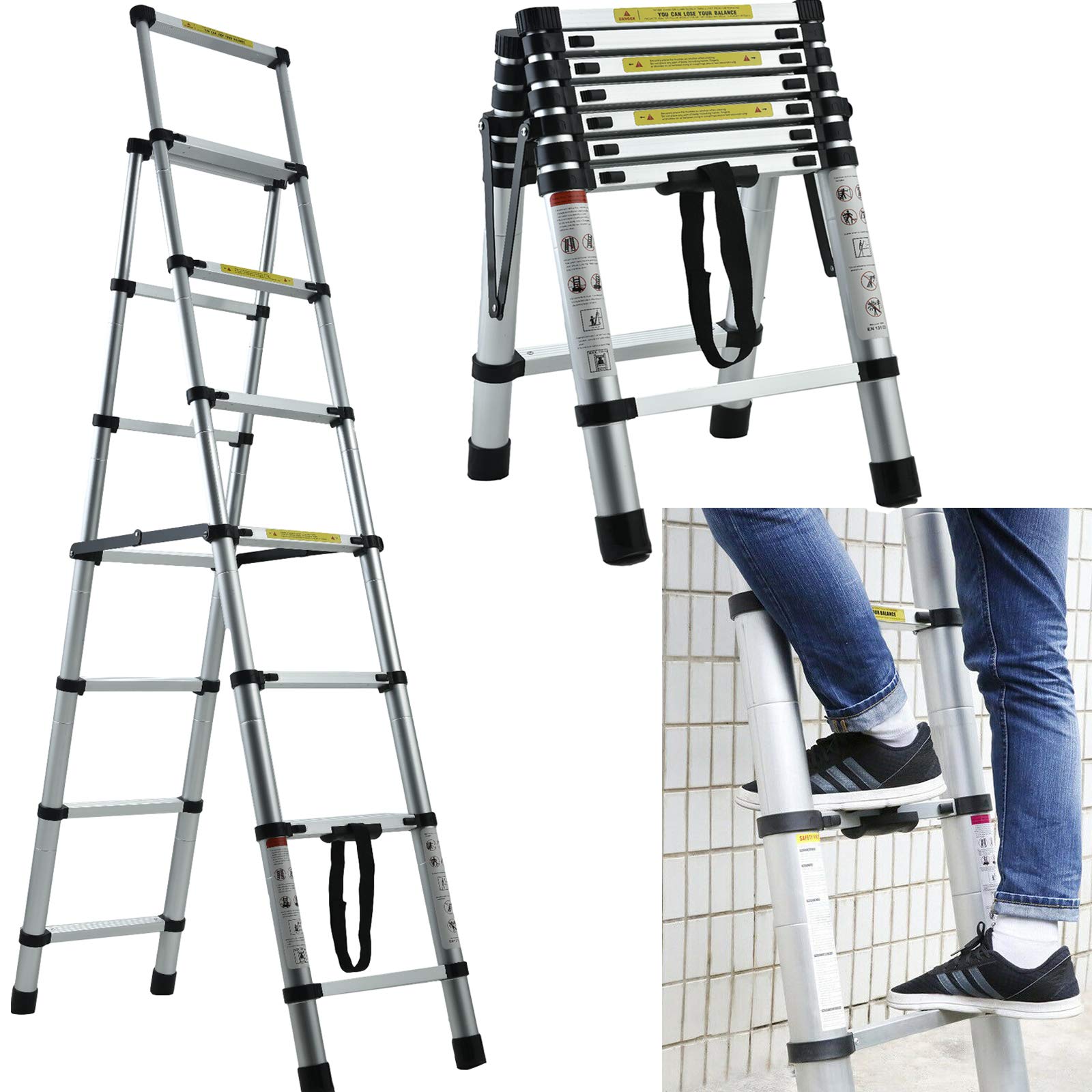 Buy Multipurpose Telescopic Ladder A-Frame Extension Folding Aluminium ...