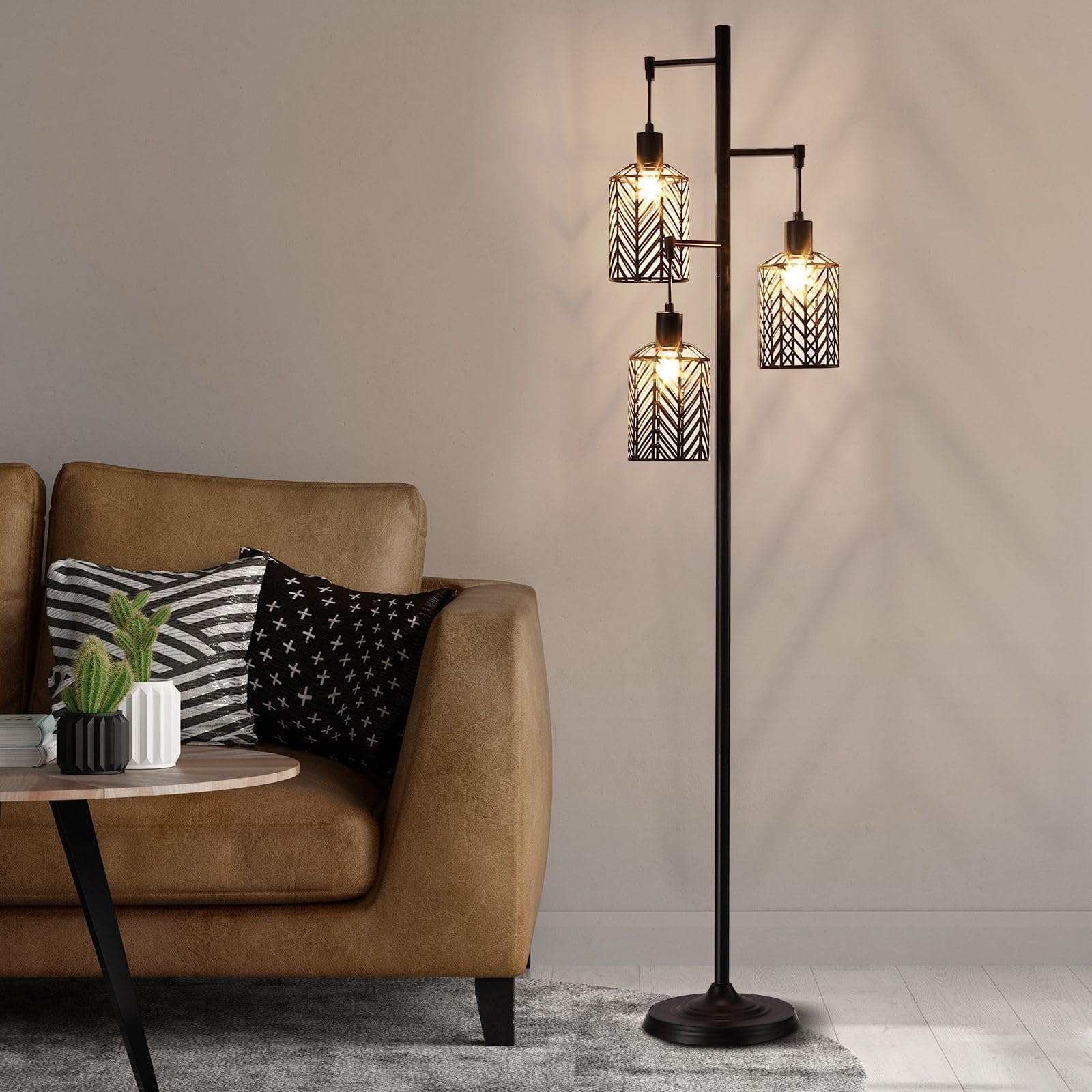 Kinsdan Floor Lamp, Industrial Floor Lamp, Dimmable 3 Lights Standing ...