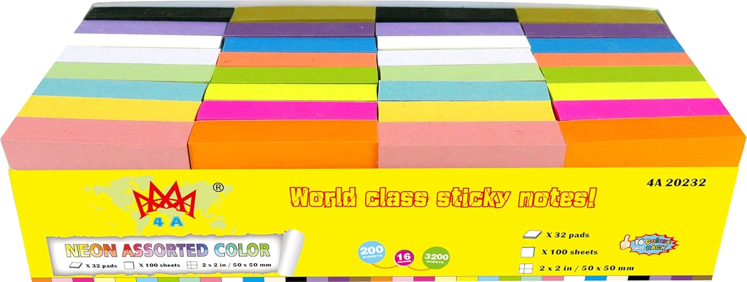 Amazon.com : 4A 32 Pads Sticky Notes 2 x 2 in, 16 Colors, Small Sticky ...