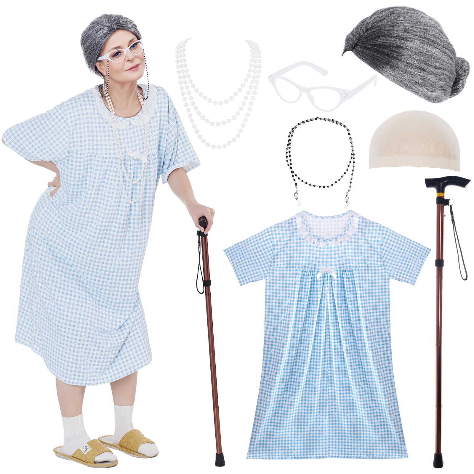 Amazon.com: yeabwps Old Lady Costume for Women, 7 Pcs Grandma Costume ...